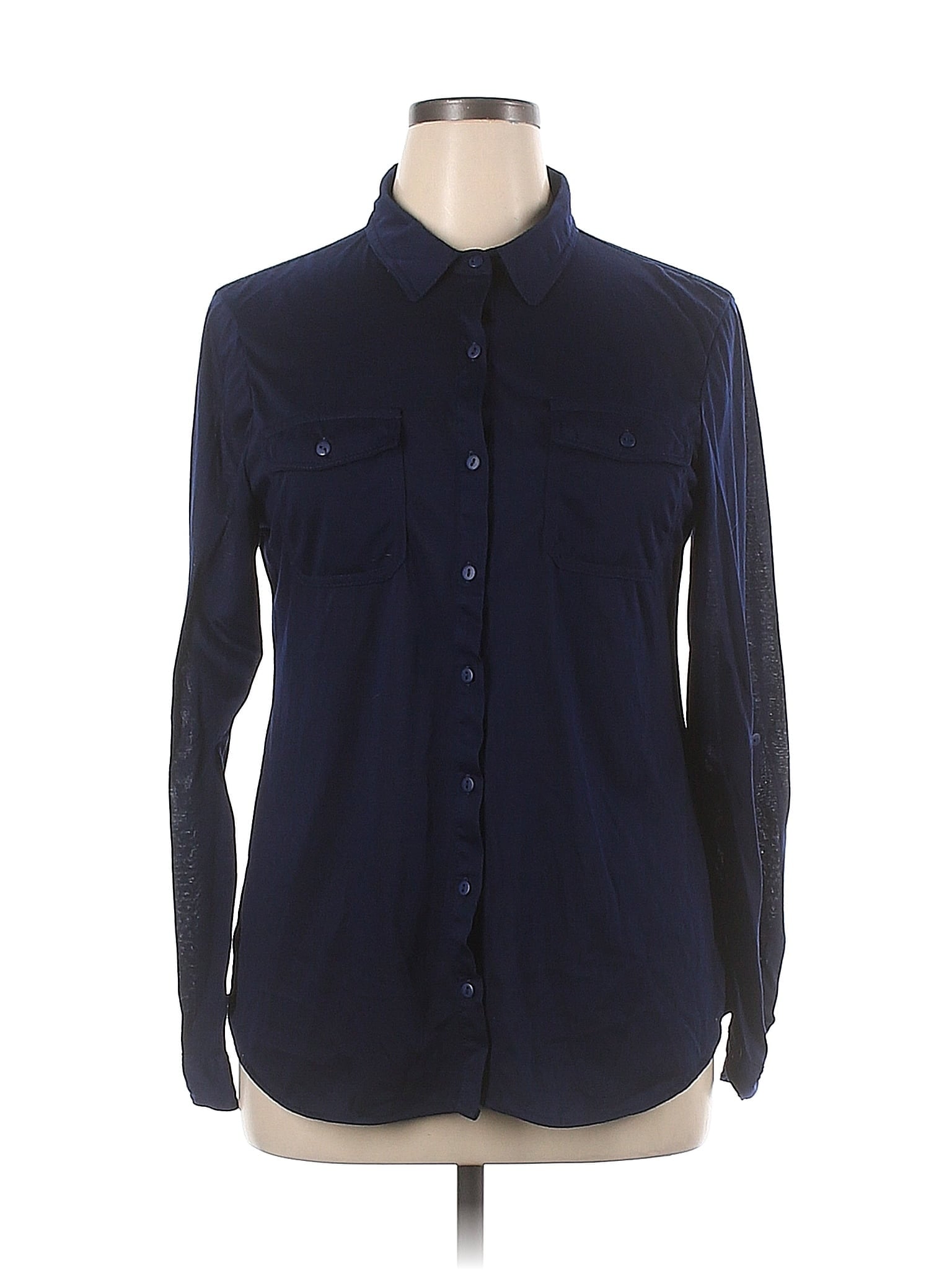 White Mark COUTURE COLLECTION 100% Polyester Blue Long Sleeve Blouse ...