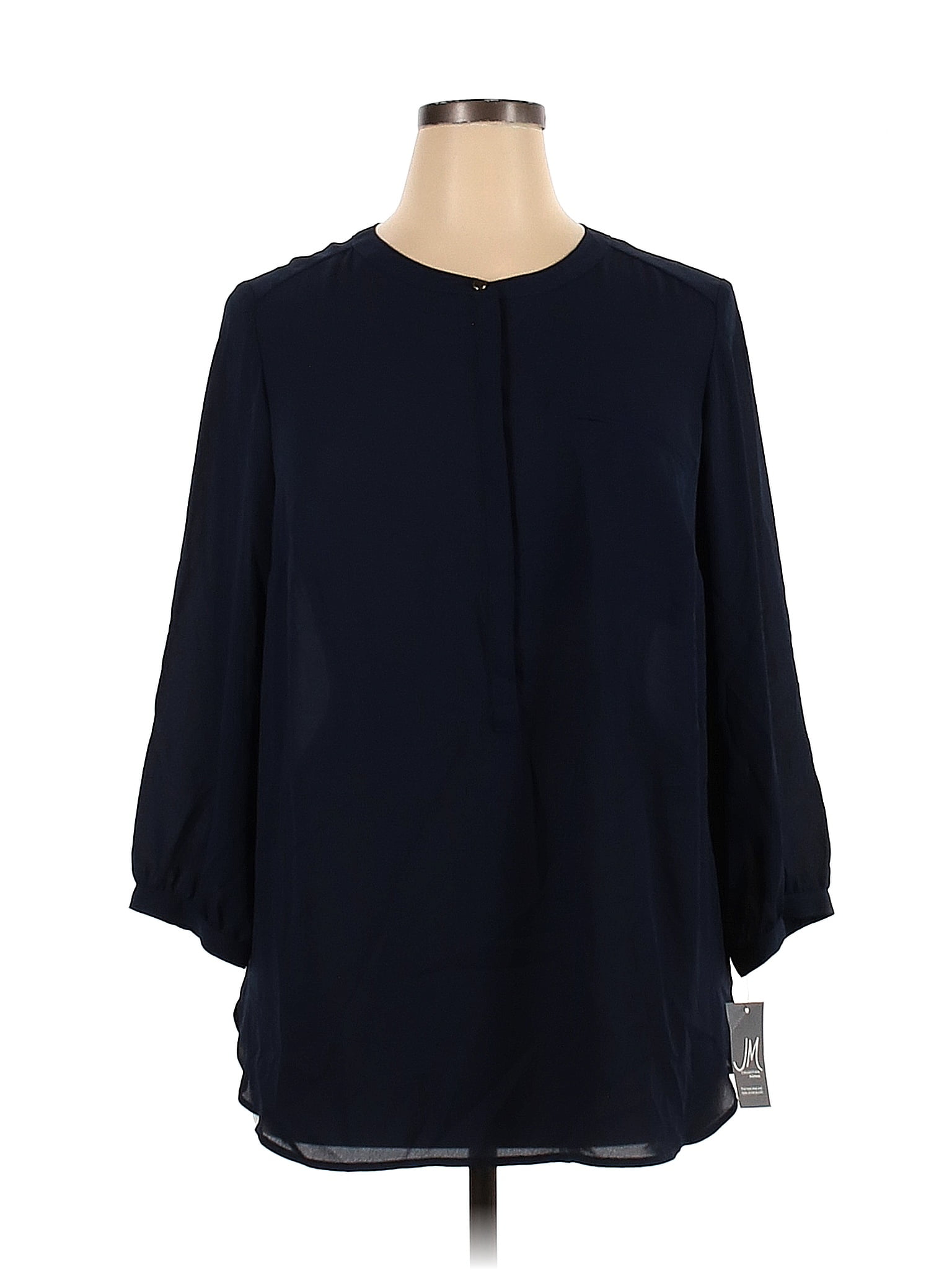 JM Collection 100% Polyester Blue Long Sleeve Blouse Size 1X (Plus ...
