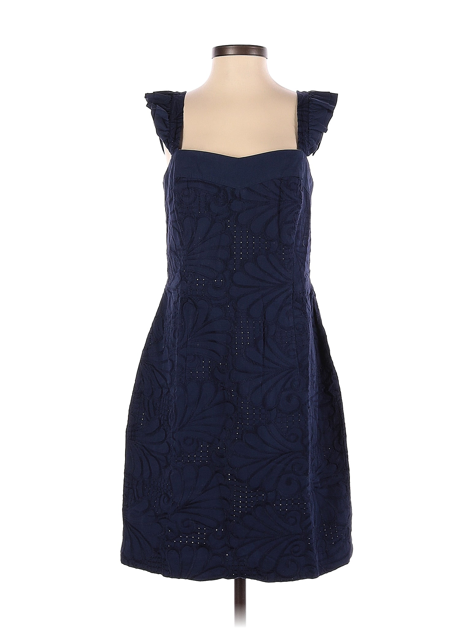 Lilly Pulitzer 100 Cotton Solid Navy Blue Casual Dress Size 6 67