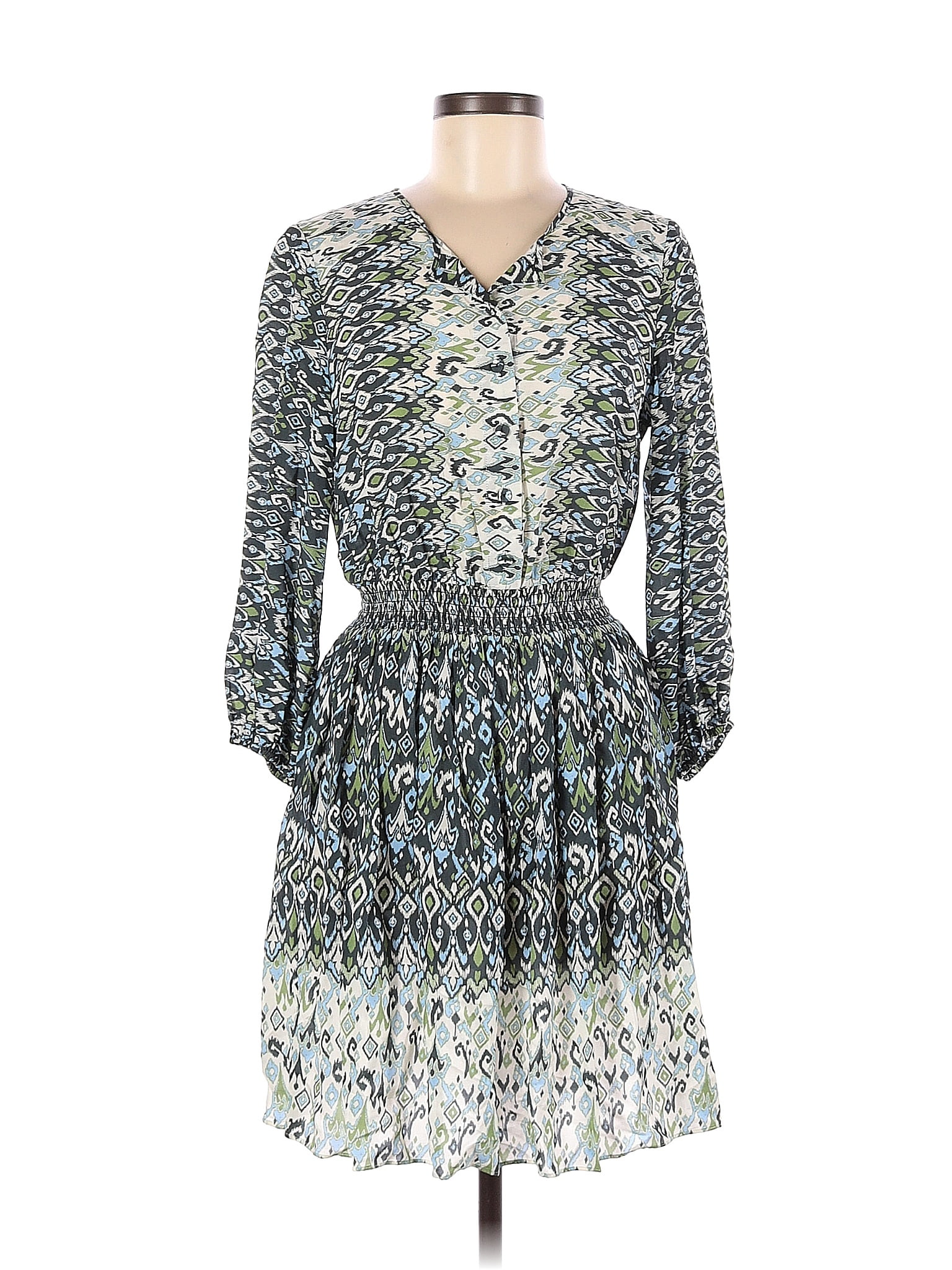 Shoshanna Floral Motif Paisley Baroque Print Blue Green Casual Dress ...