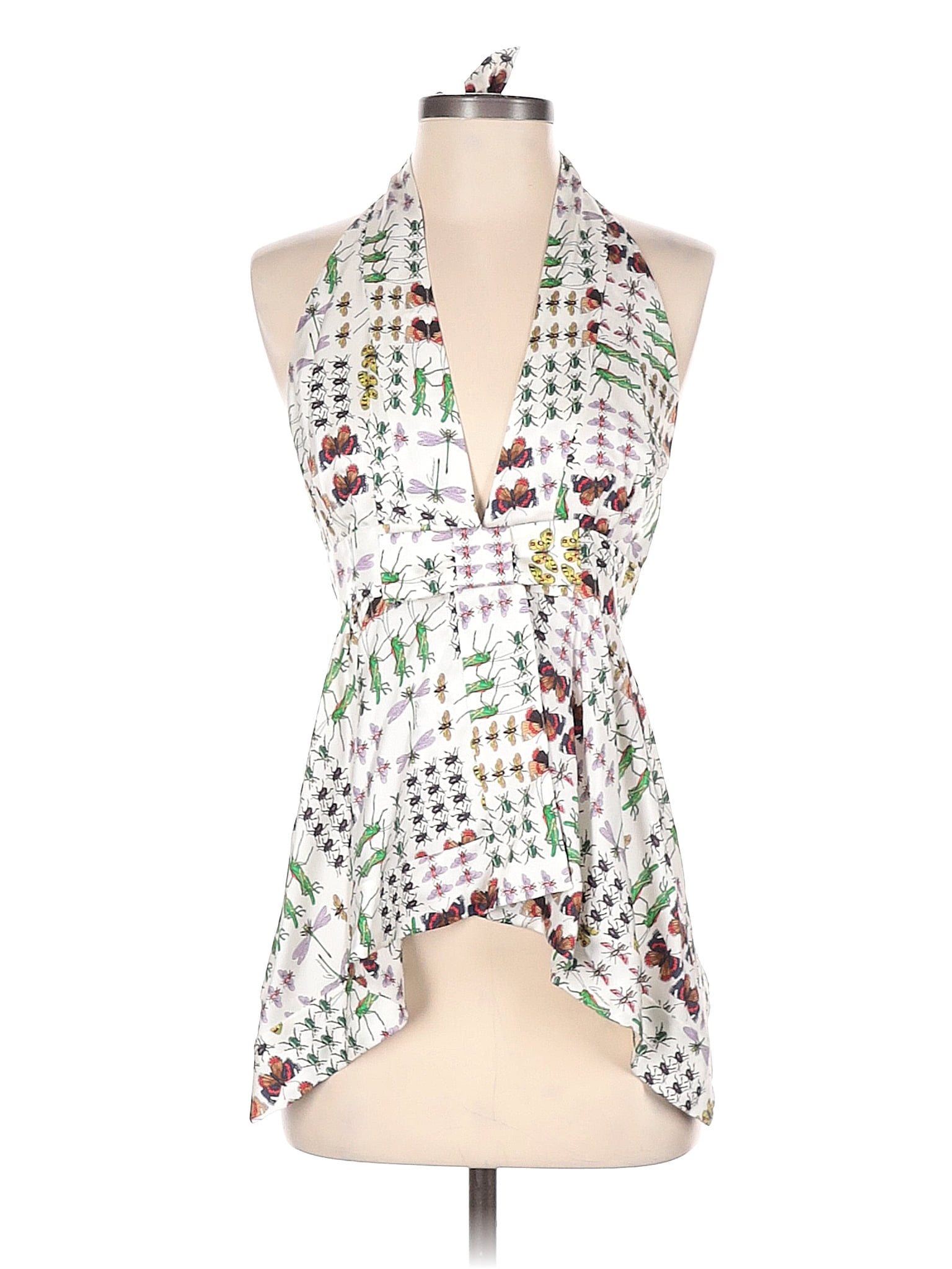 Gucci 100% Silk White Green Silk Insect Halter Top Size 40 (IT) - 65% ...
