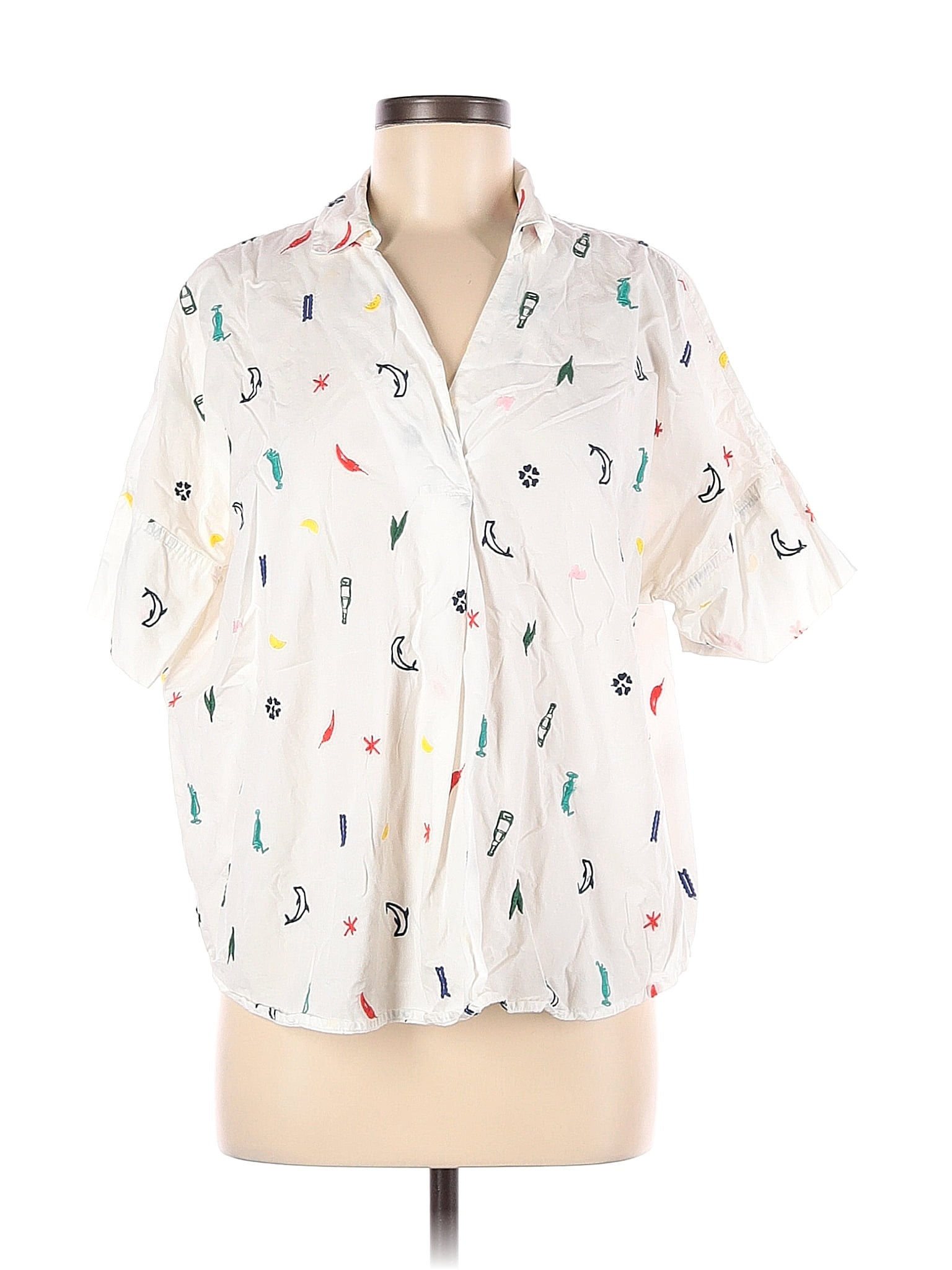 Madewell 100 Cotton Ivory Short Sleeve Blouse Size M 64 Off Thredup