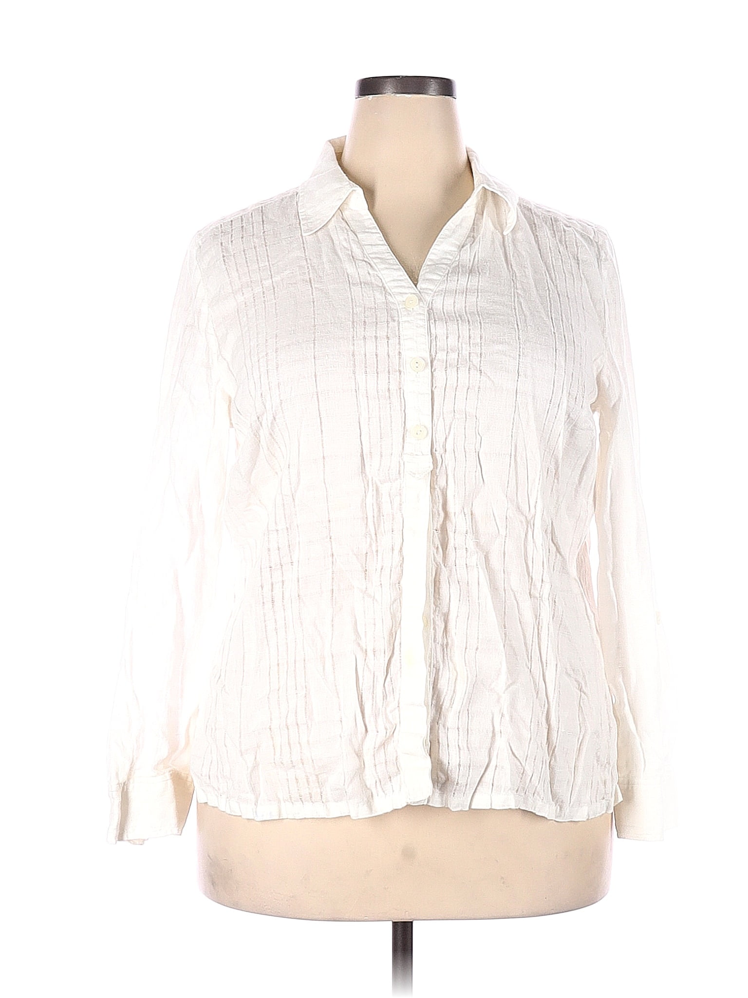 JM Collection 100% Linen White Long Sleeve Blouse Size 18 (Plus) - 64% ...
