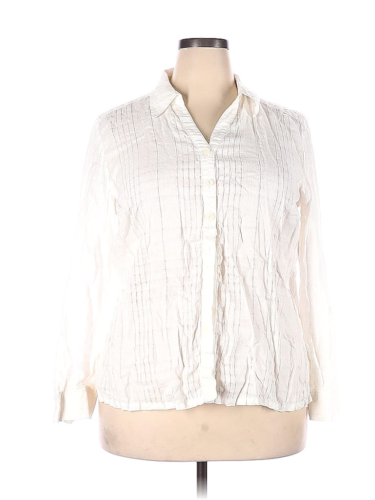 JM Collection 100% Linen White Long Sleeve Blouse Size 18 (Plus) - 64% ...