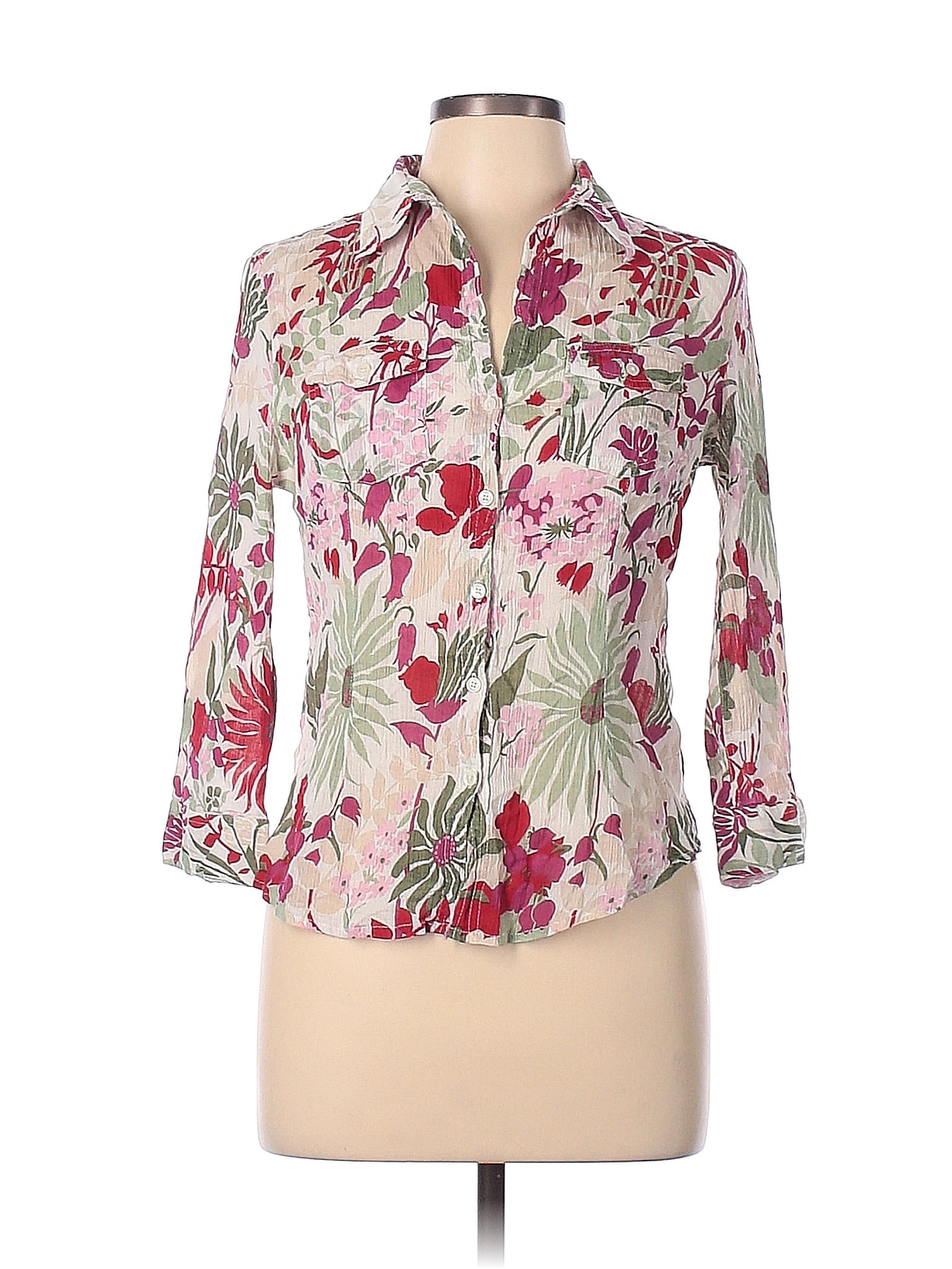 Monsoon 100% Cotton Floral Motif Floral Pink Red Long Sleeve Blouse ...