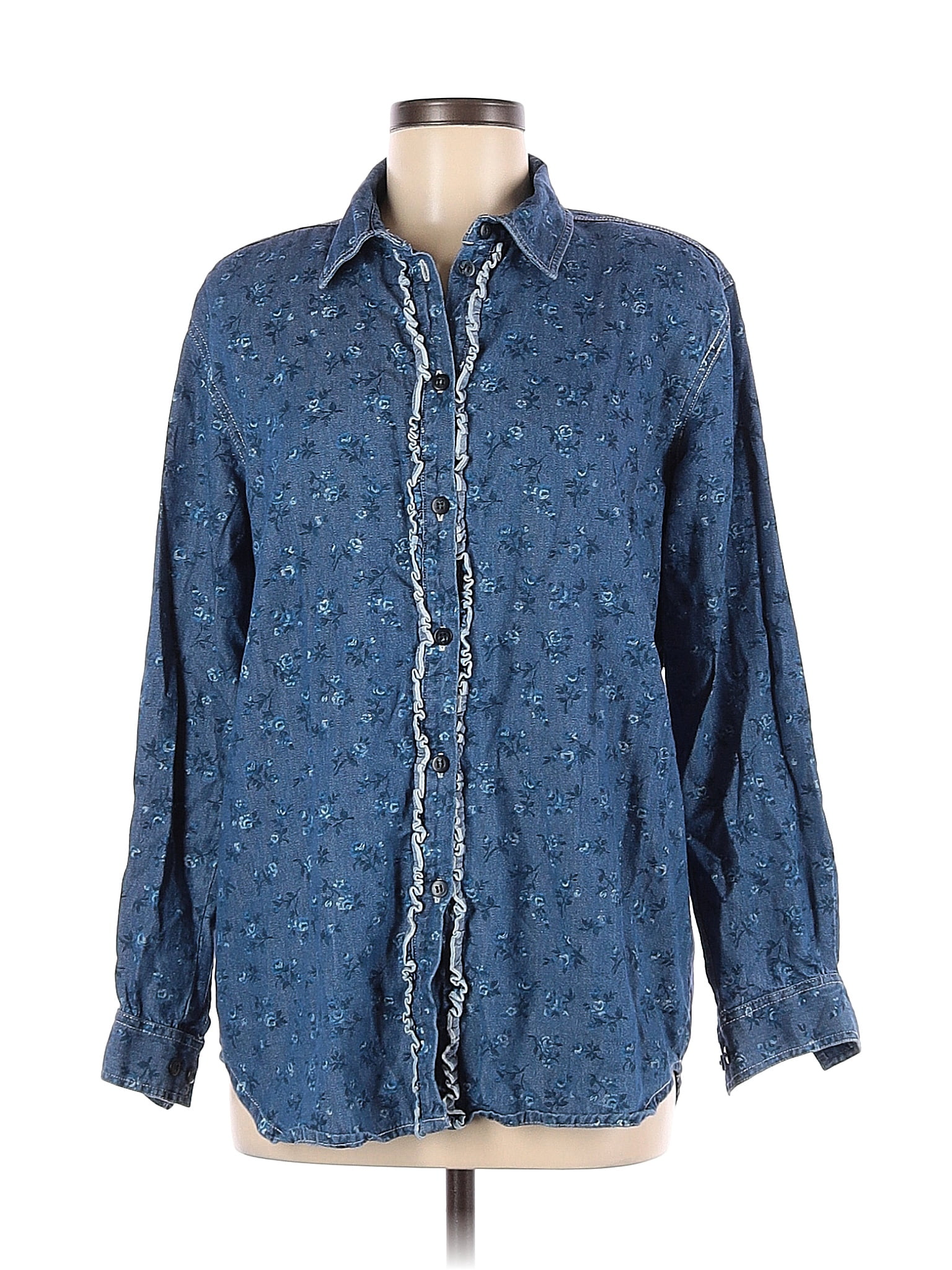 Cabin Creek 100% Cotton Blue Long Sleeve Button-Down Shirt Size M - 54% off | thredUP