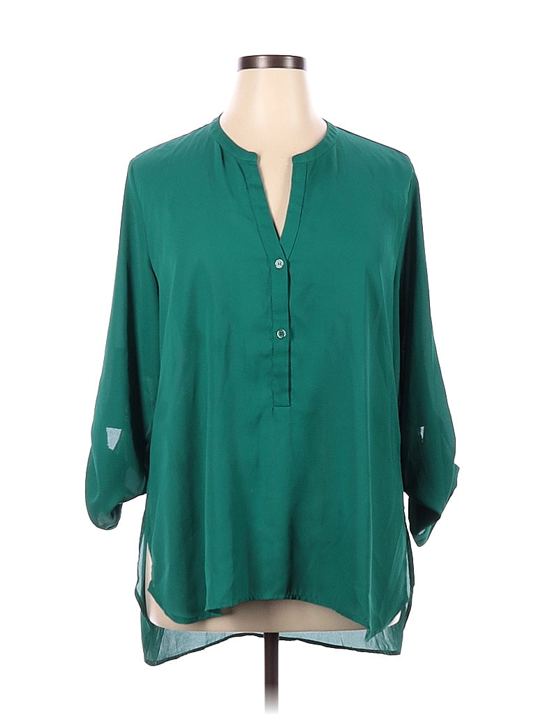 Landa Curve By Dora Landa 100% Polyester Green Long Sleeve Blouse Size ...