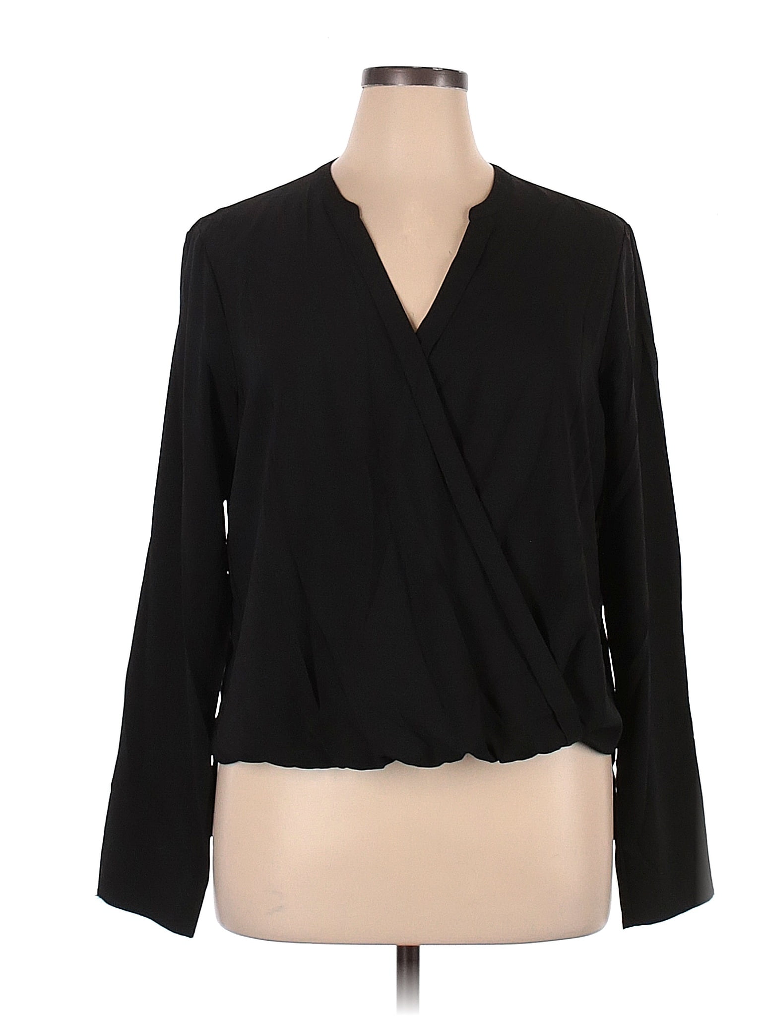 Remade 100 Polyester Polka Dots Black Long Sleeve Blouse Size Xl 83