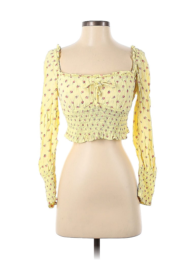 Faithfull The Brand 100 Rayon Polka Dots Yellow Long Sleeve Blouse