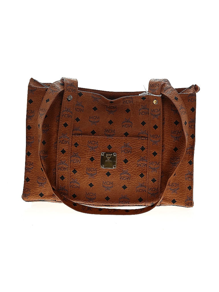 MCM 100% Coated Canvas Tan Square Long Straps Zip Tote One Size - 60% ...