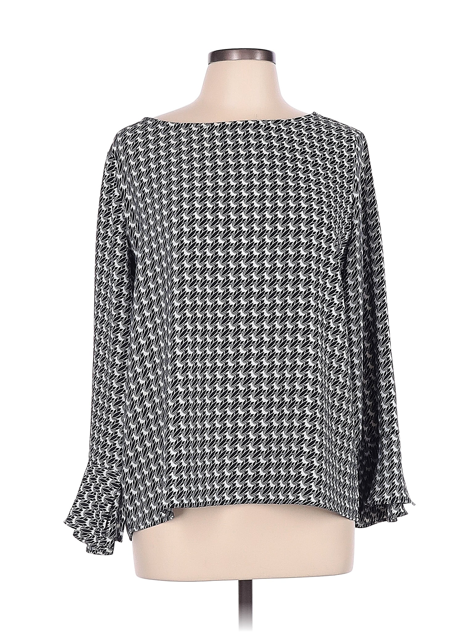 Ann Taylor 100 Polyester Black Long Sleeve Blouse Size L 78 Off