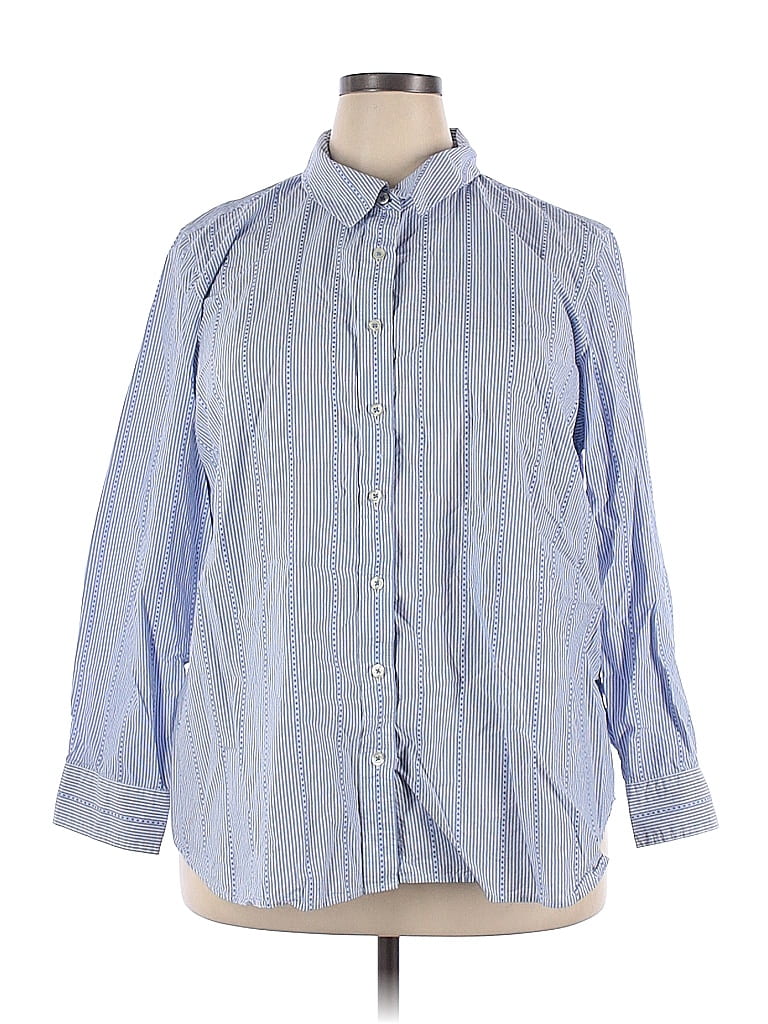 Talbots 100% Cotton Stripes Blue Long Sleeve Button-Down Shirt Size 3X (Plus) - 70% off | thredUP