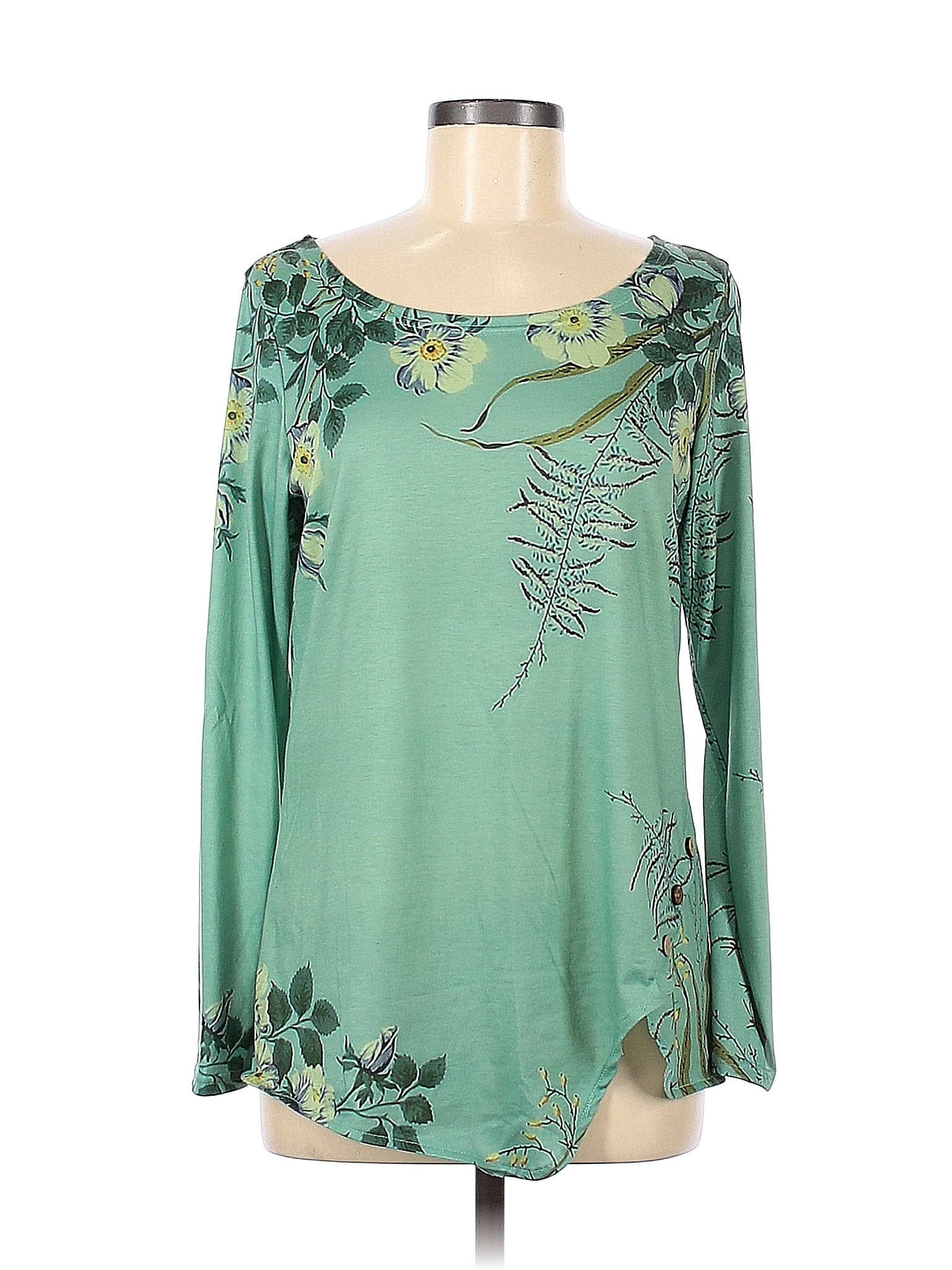 Misslook 100% Polyester Floral Green Long Sleeve Top Size M - 57% off ...