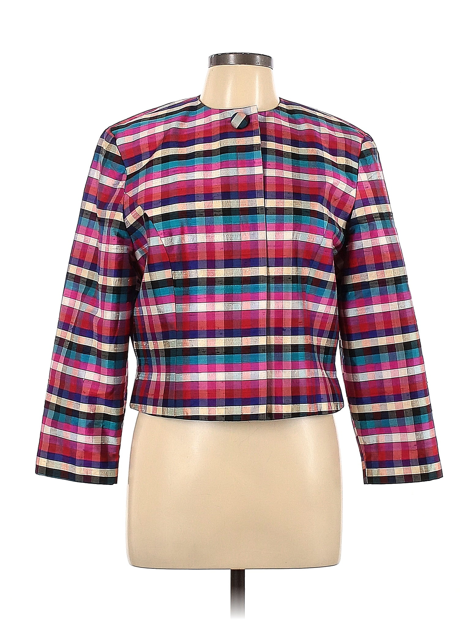 Doncaster 100% Silk Plaid Multi Color Pink Jacket Size 12 - 80% off ...