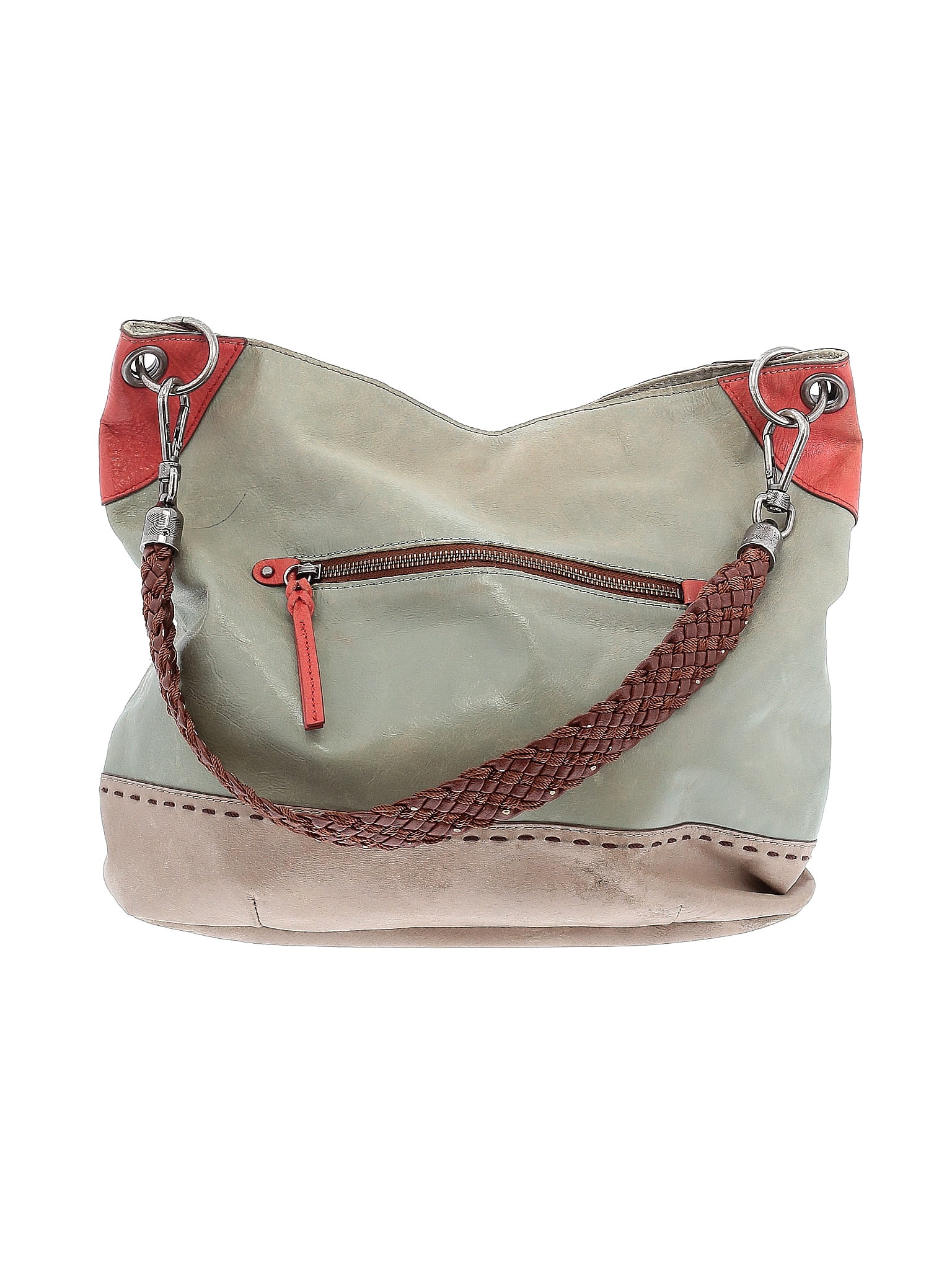 The Sak 100% Leather Color Block Solid Tan Green Leather Shoulder Bag ...