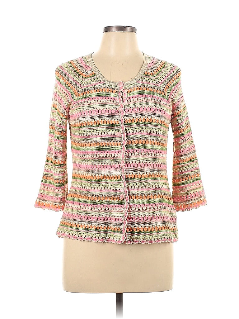 Sigrid Olsen 100% Cotton Color Block Stripes Pink Cardigan Size M - 83% off | thredUP
