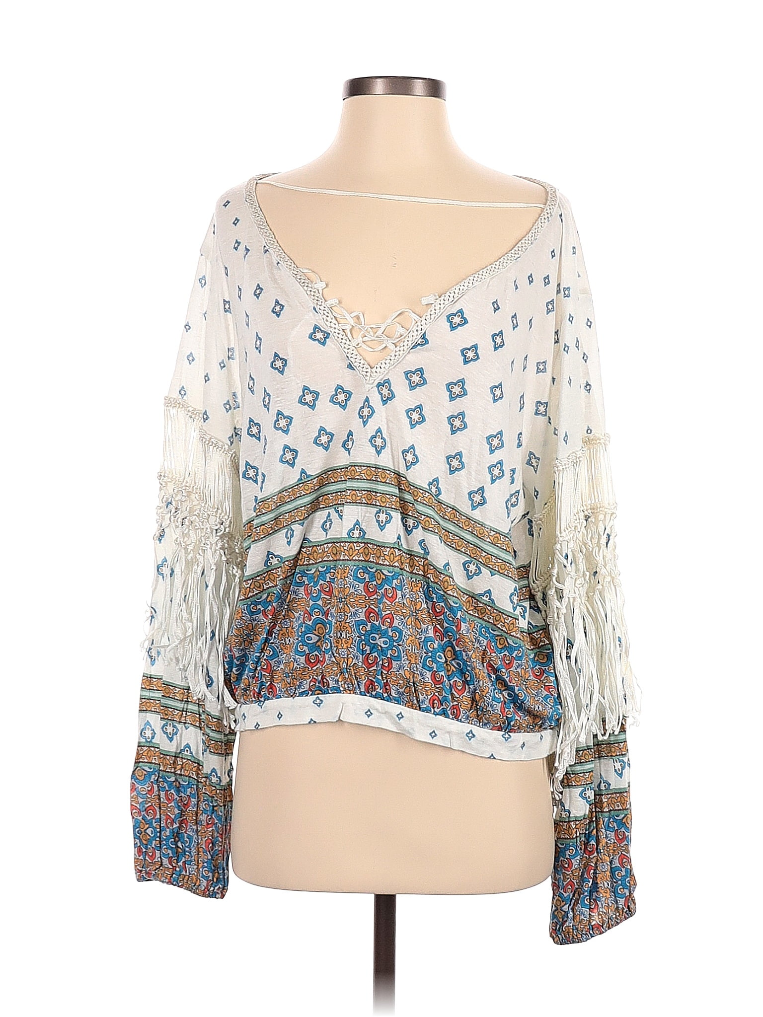 Free People Paisley White Long Sleeve Blouse Size S - 78% off | ThredUp