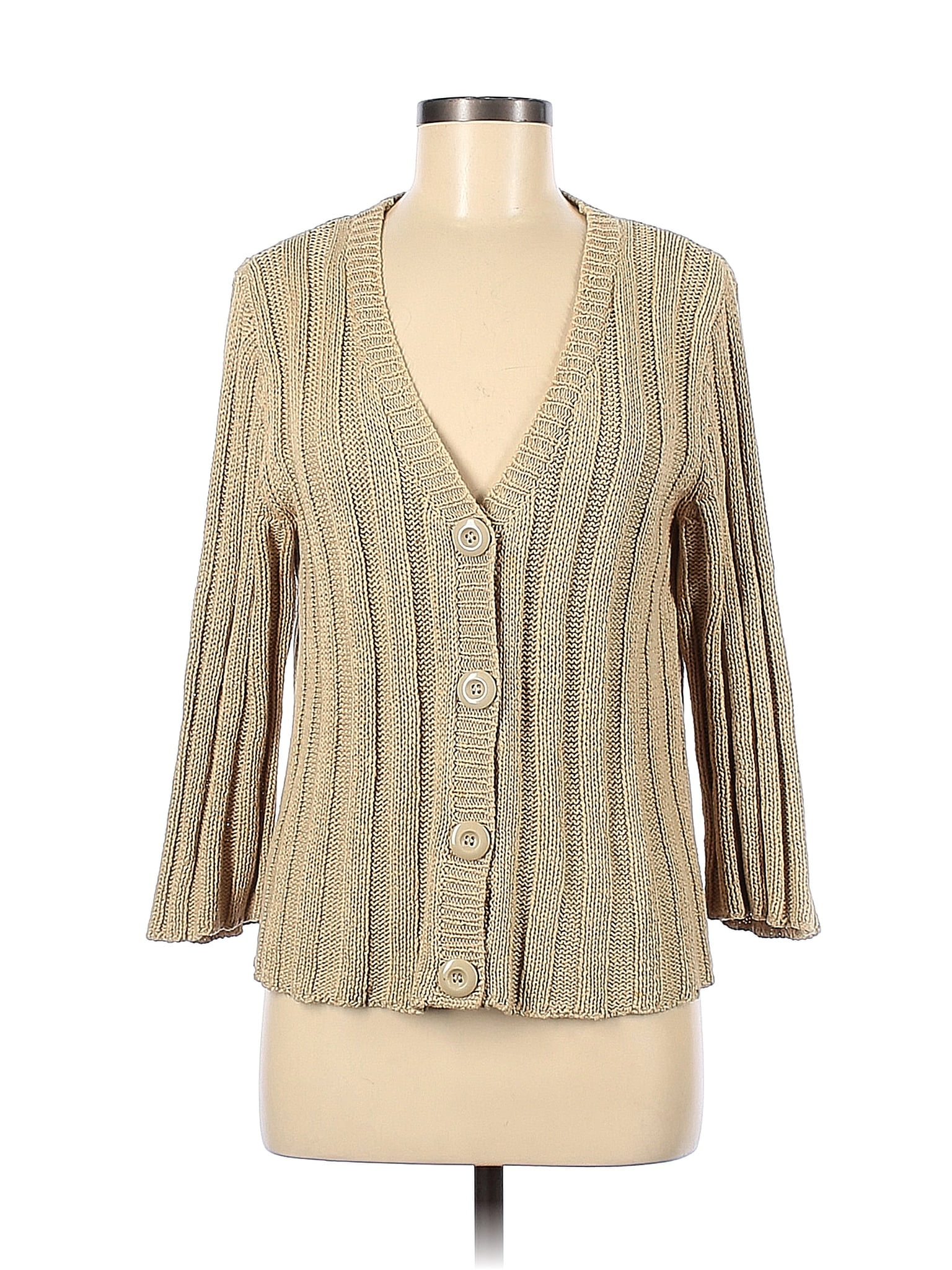 Cable & Gauge 100% Cotton Color Block Solid Tan Cardigan Size M - 60% ...