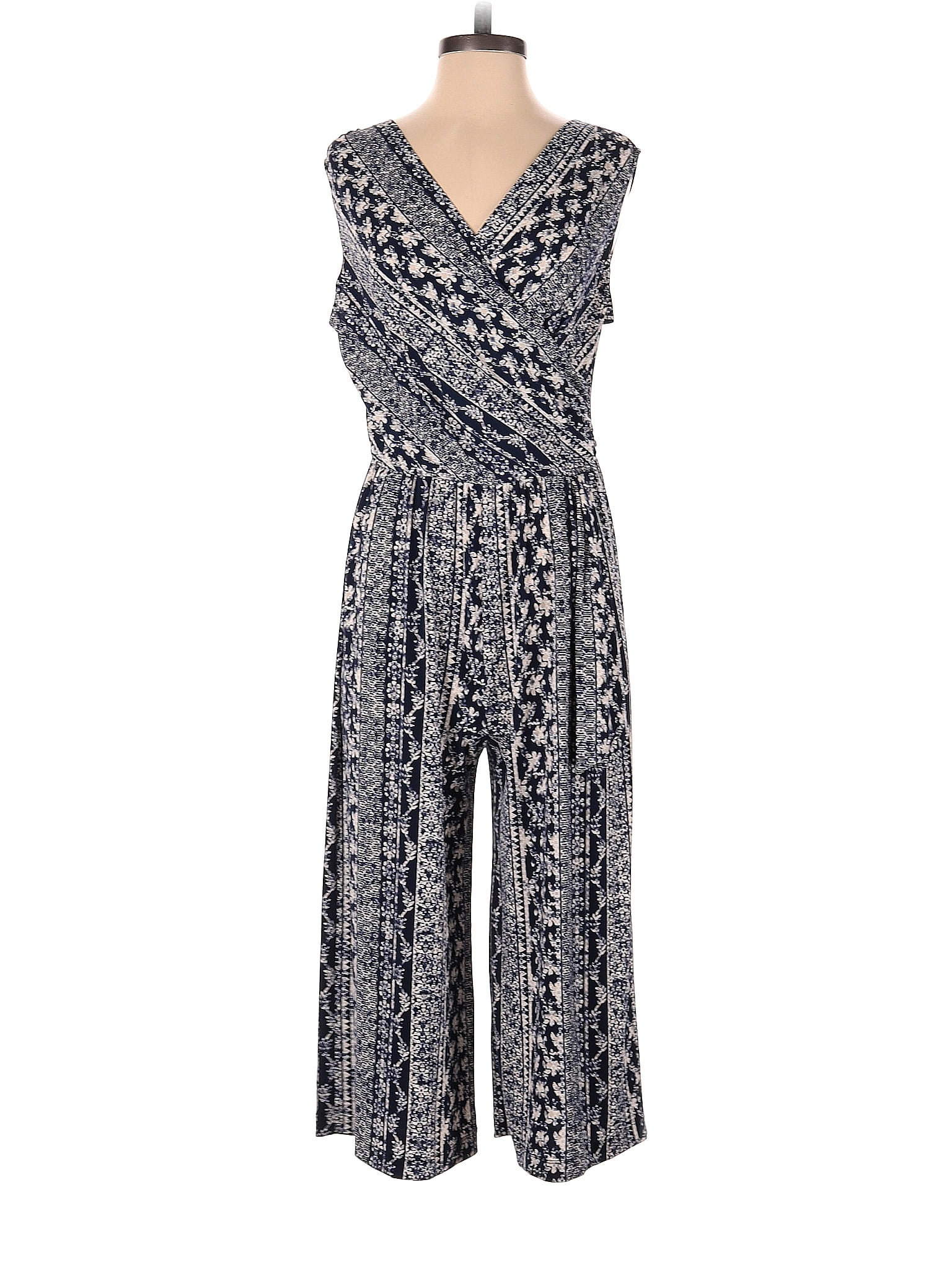 Connected Apparel 100% Polyester Multi Color Blue Jumpsuit Size 8 ...