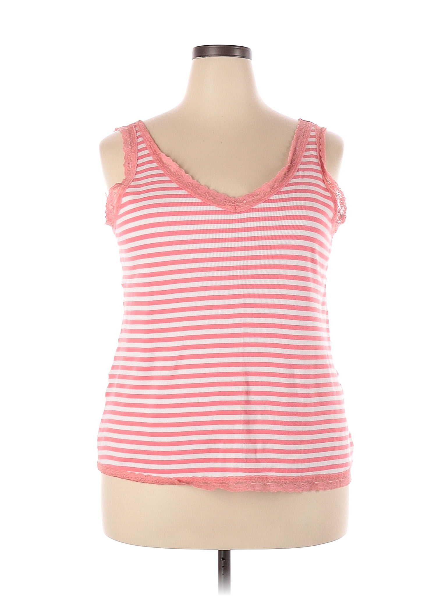 Jessica London 100% Cotton Color Block Stripes Pink Tank Top Size 18 ...
