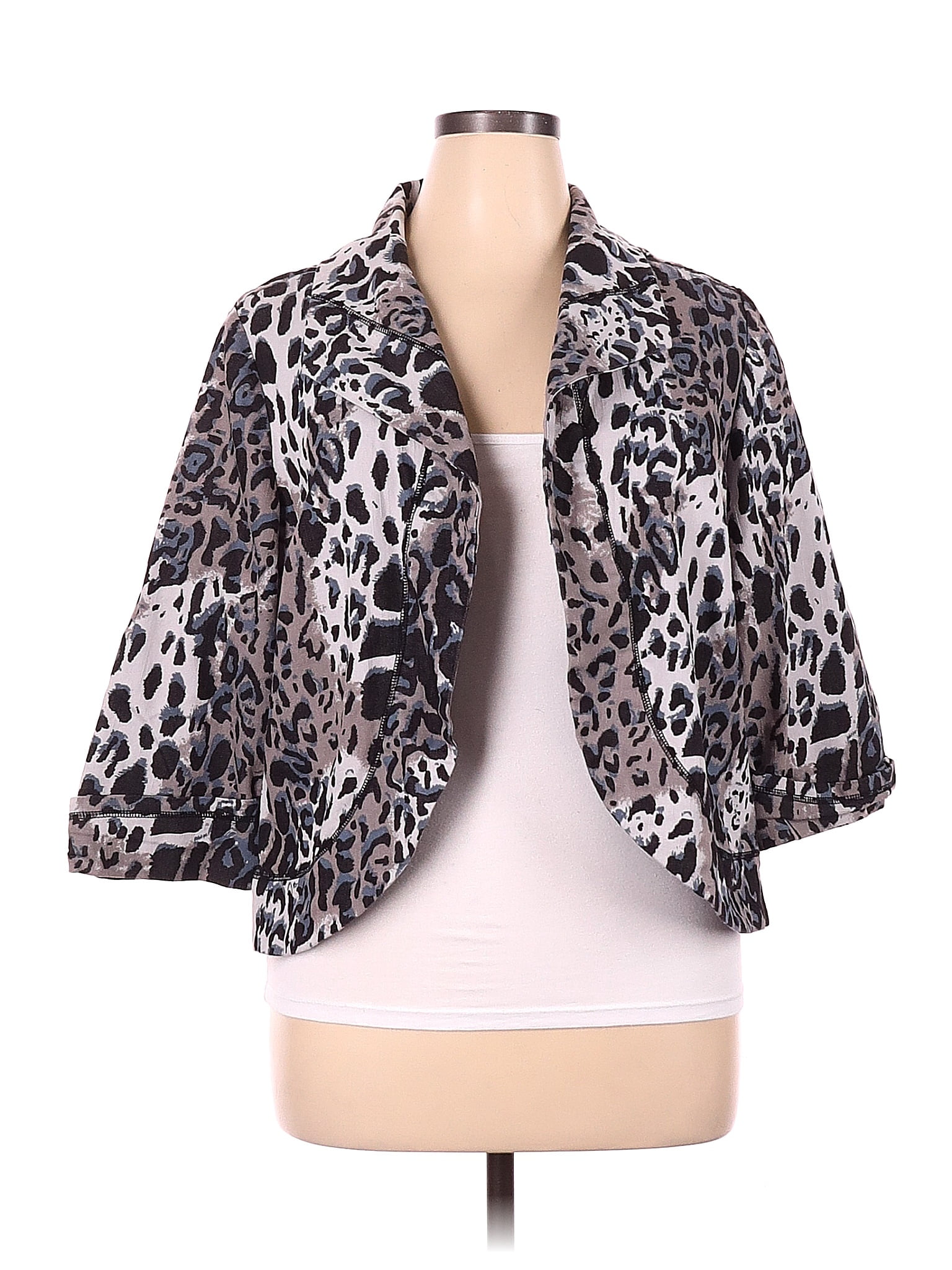 Fashion Bug Leopard Print Multi Color Black Jacket Size 1X (Plus) - 62% ...