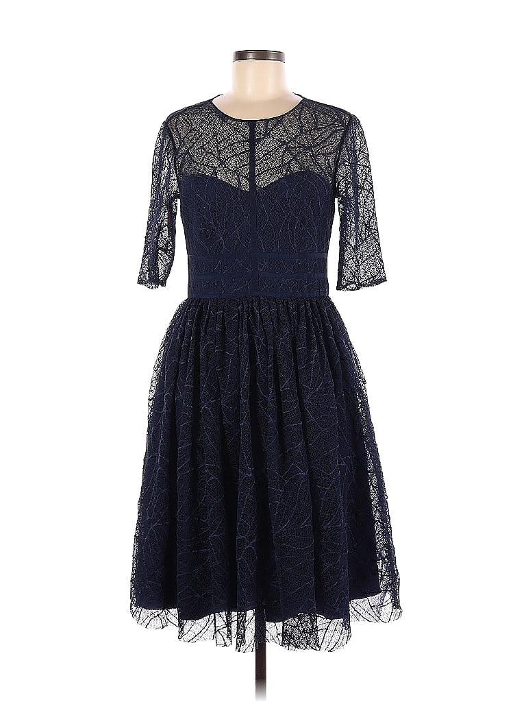 Monique Lhuillier 100 Polyester Solid Navy Blue Cocktail Dress Size 8