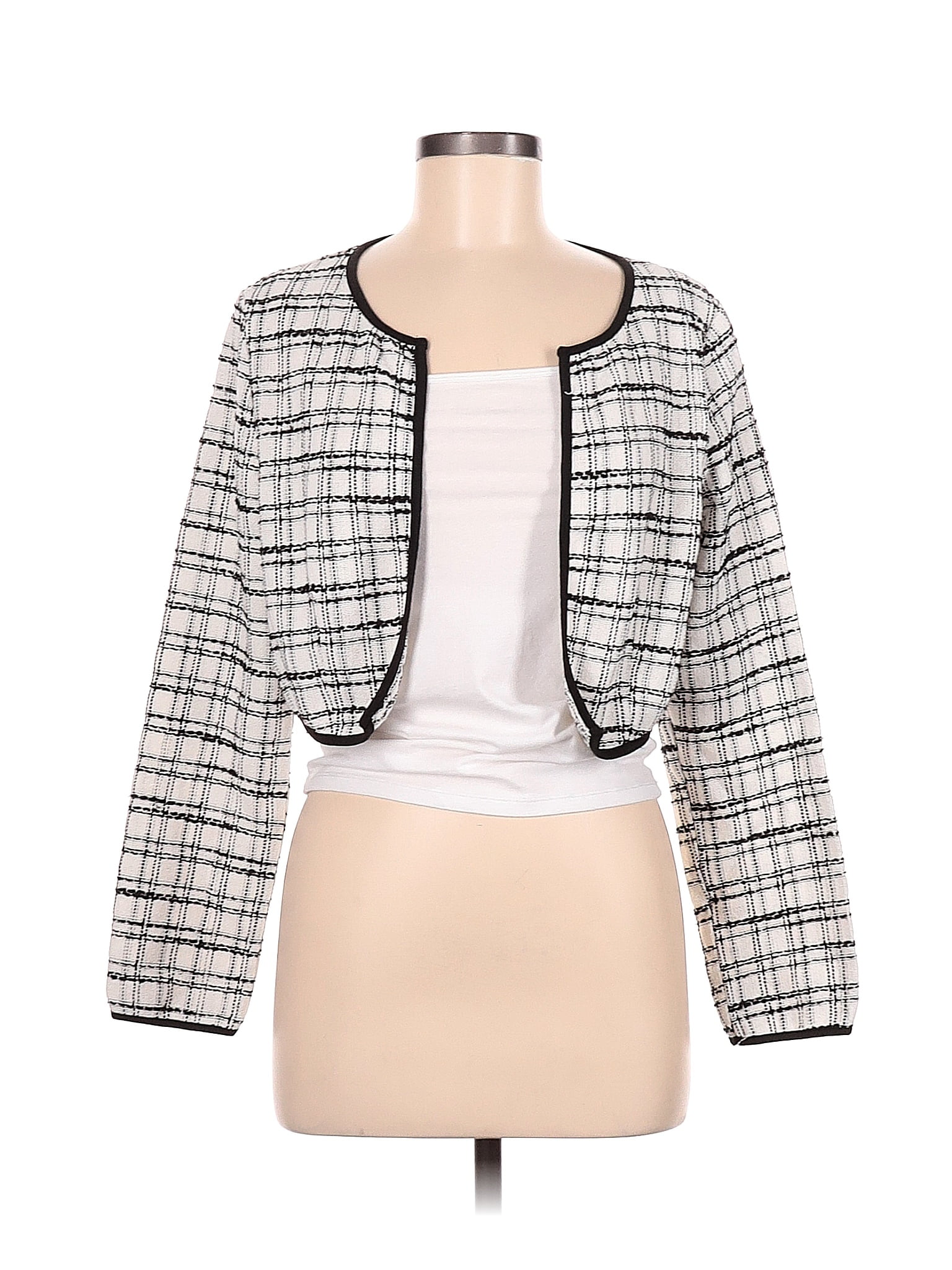 Shein 100% Polyester Plaid Ivory Jacket Size M - 55% off | thredUP