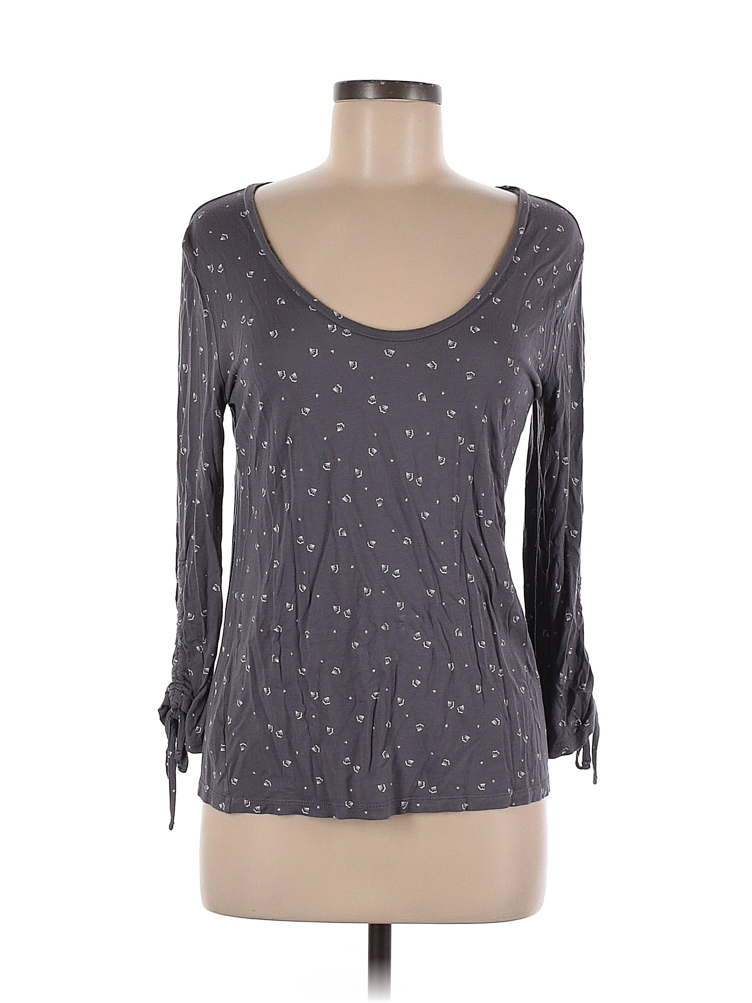 Ann Taylor LOFT Outlet 100% Rayon Polka Dots Gray Long Sleeve Top Size ...