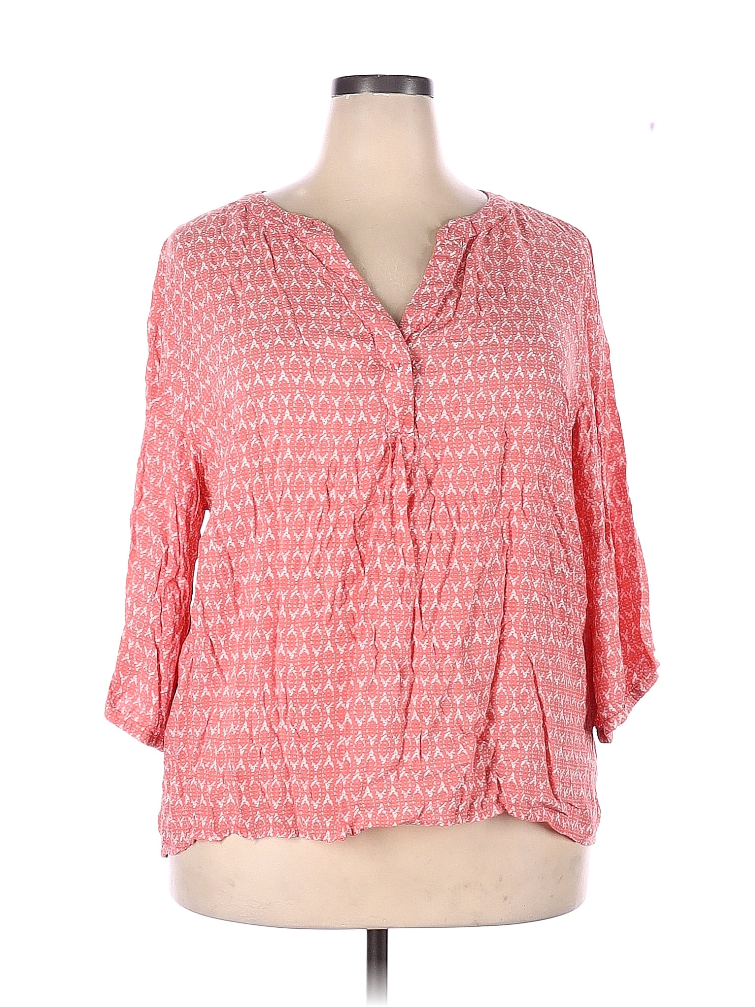 Saint Tropez 100 Rayon Polka Dots Pink Long Sleeve Blouse Size 2x