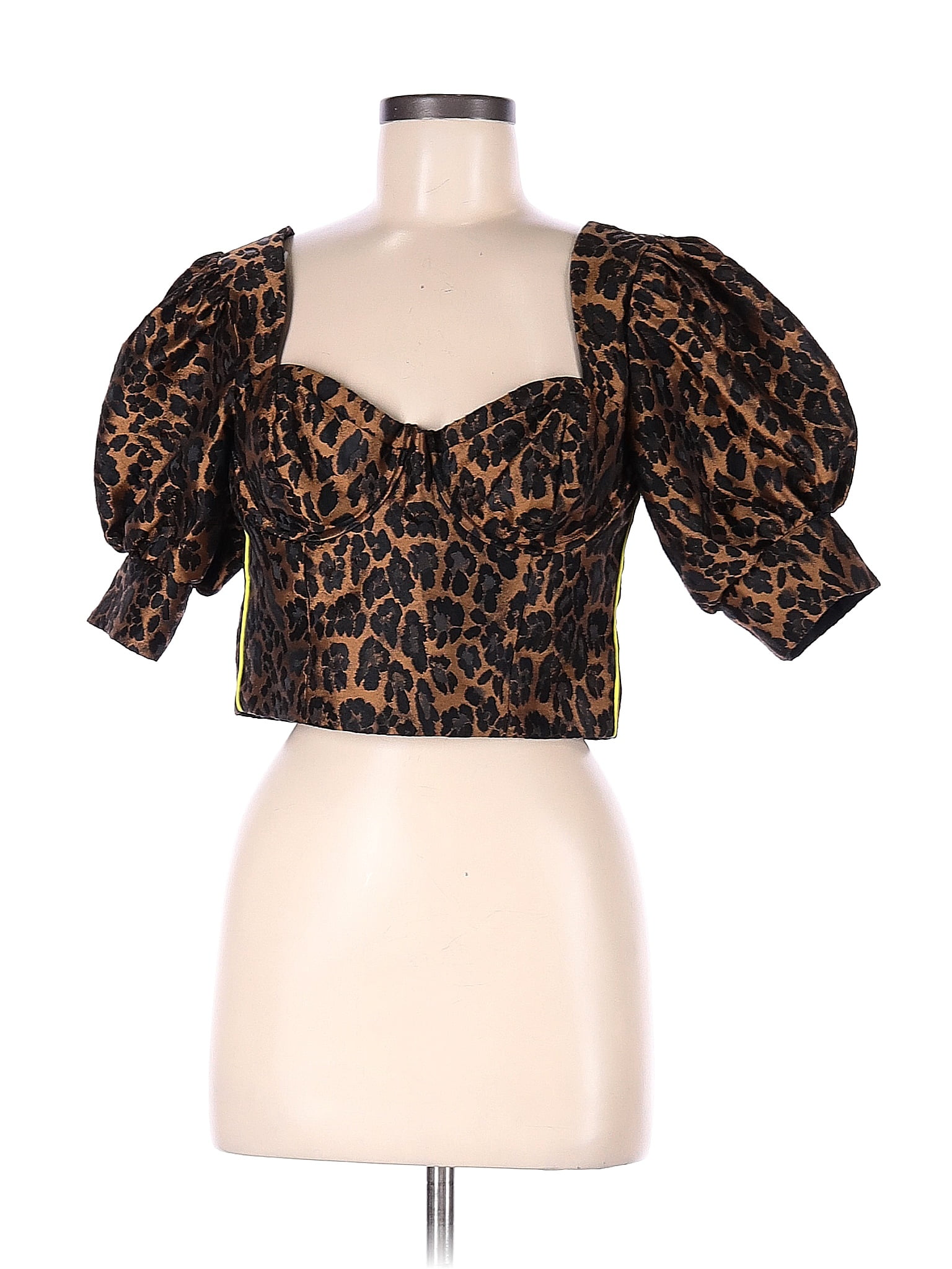 For Love & Lemons 100% Polyester Leopard Print Brown Short Sleeve ...