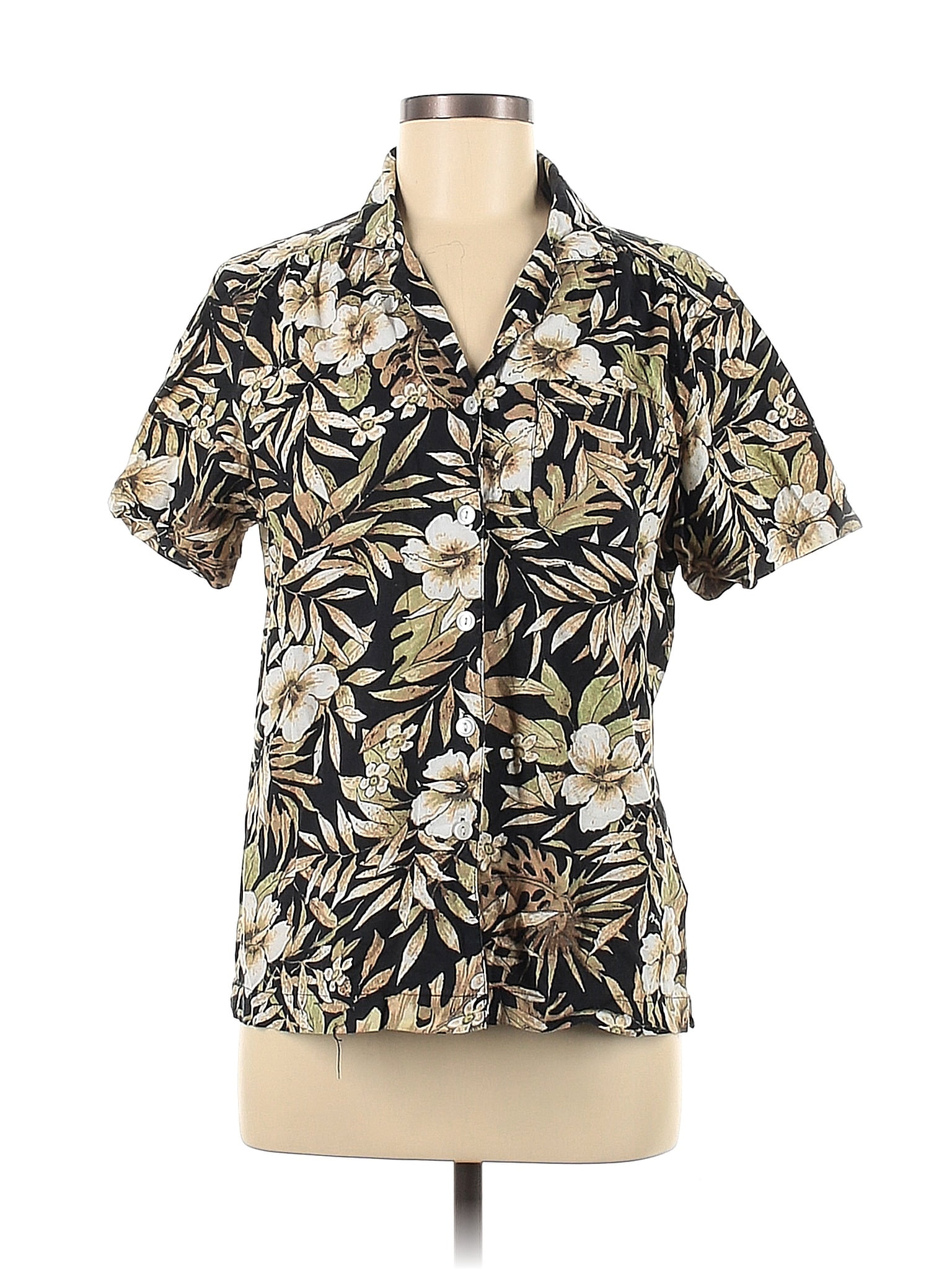 Cathy Daniels Tropical Black Short Sleeve Button-Down Shirt Size M - 55 ...