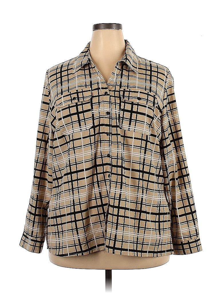 Notations Plaid Tan Long Sleeve Blouse Size 2X (Plus) - 65% off | thredUP