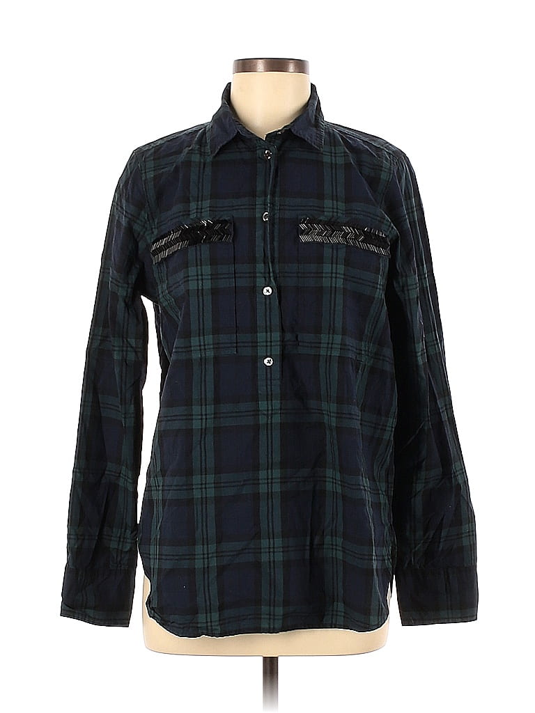 J Crew 100 Cotton Plaid Multi Color Blue Long Sleeve Button Down Shirt