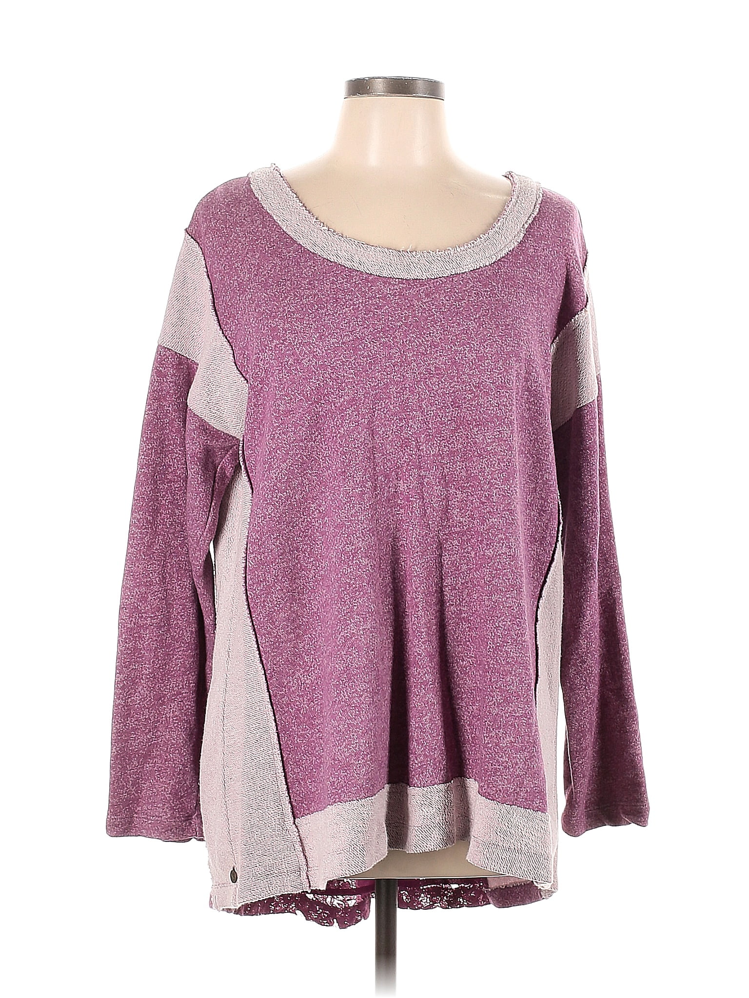 Soft Surroundings 100% Cotton Color Block Marled Purple Pullover ...