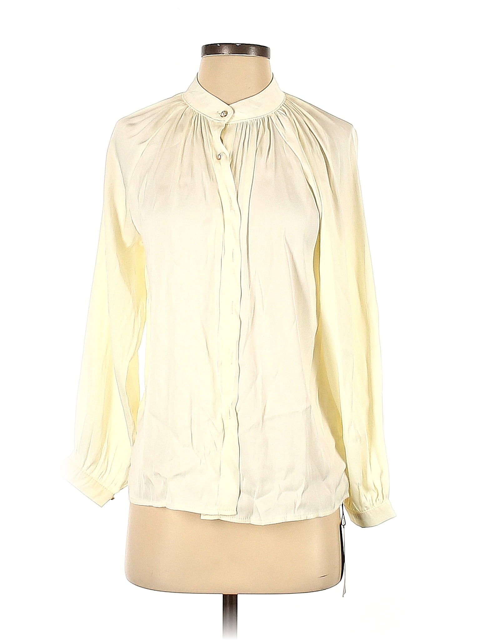 J.ING 100% Polyester Solid Yellow Ivory Long Sleeve Blouse Size Sm ...