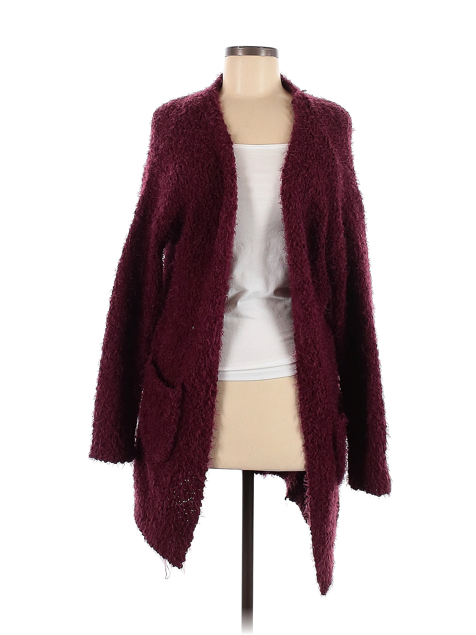 Love Tree 100% Polyester Color Block Solid Maroon Burgundy Cardigan ...