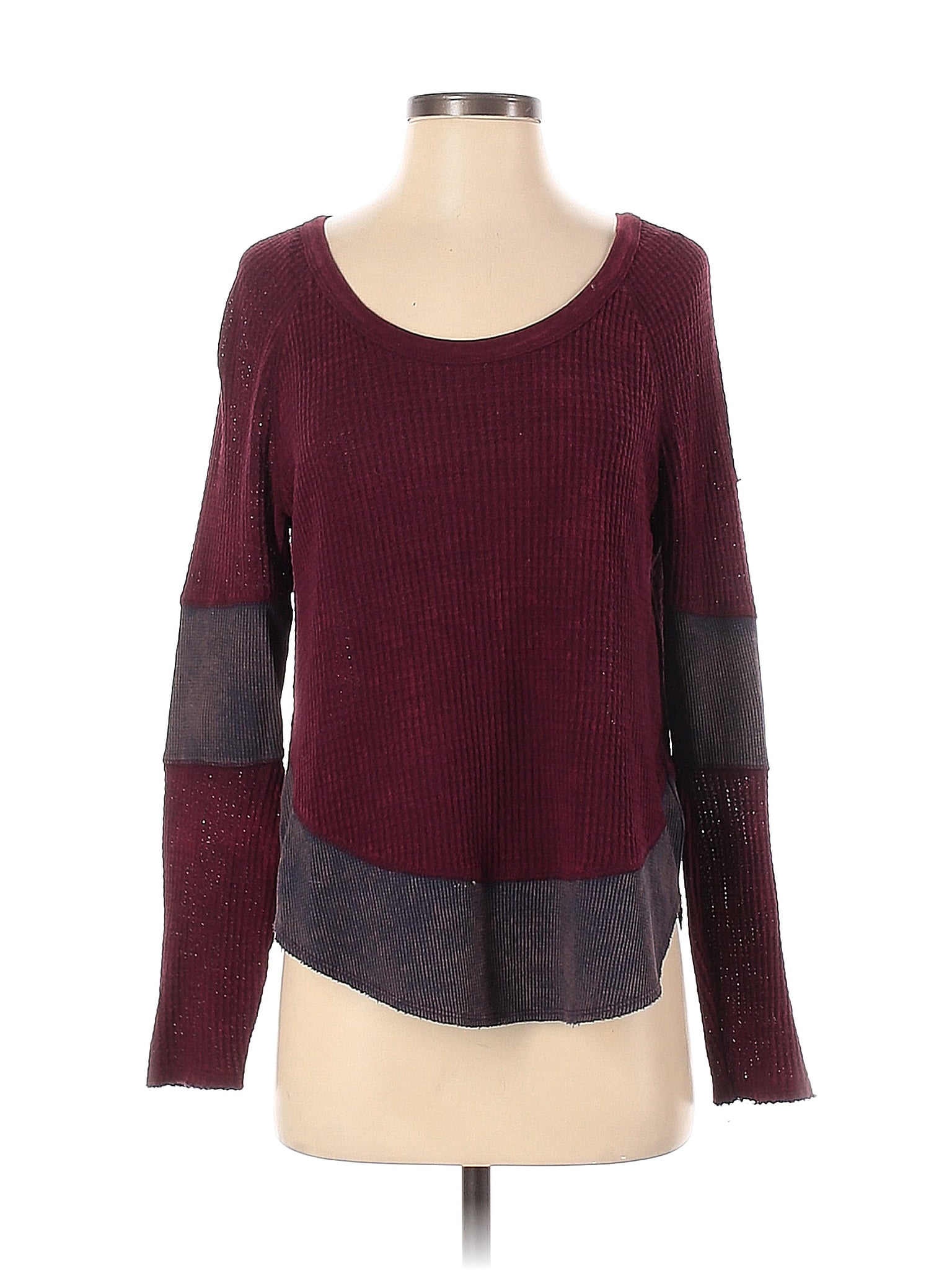 We the Free 100% Cotton Color Block Red Burgundy Thermal Top Size XS ...