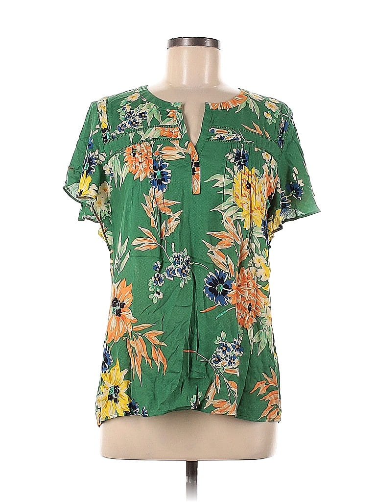 Daniel Rainn 100 Rayon Tropical Green Short Sleeve Blouse Size M 64