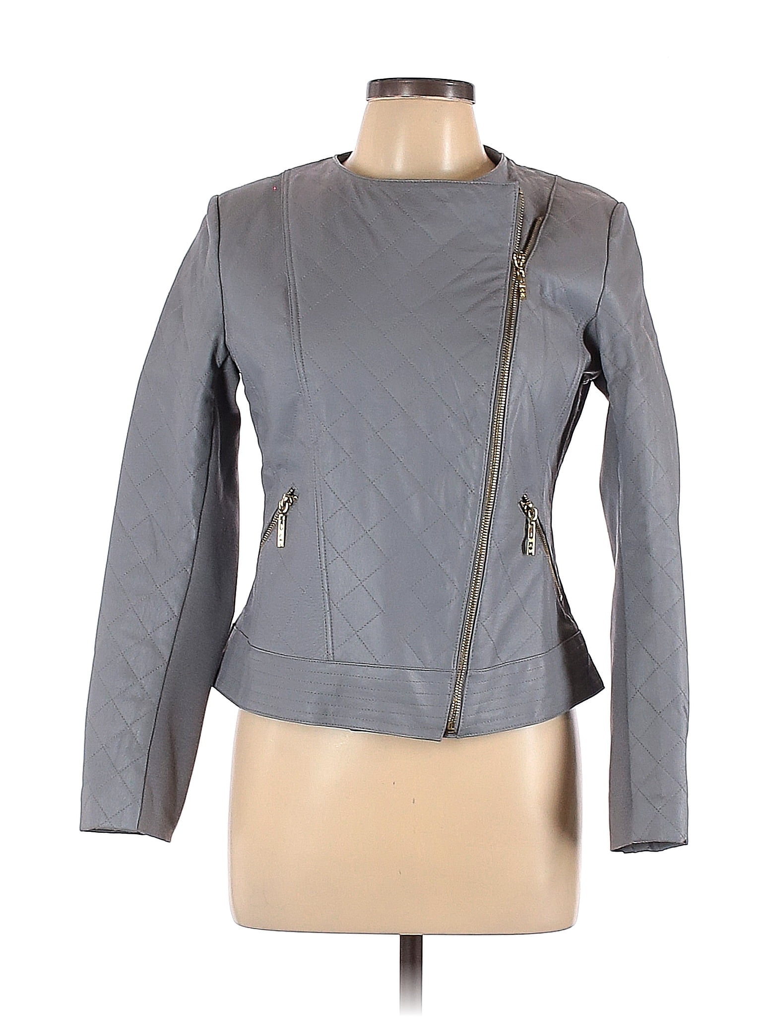 IMAN 100% Leather Solid Gray Leather Jacket Size S - 75% off | thredUP