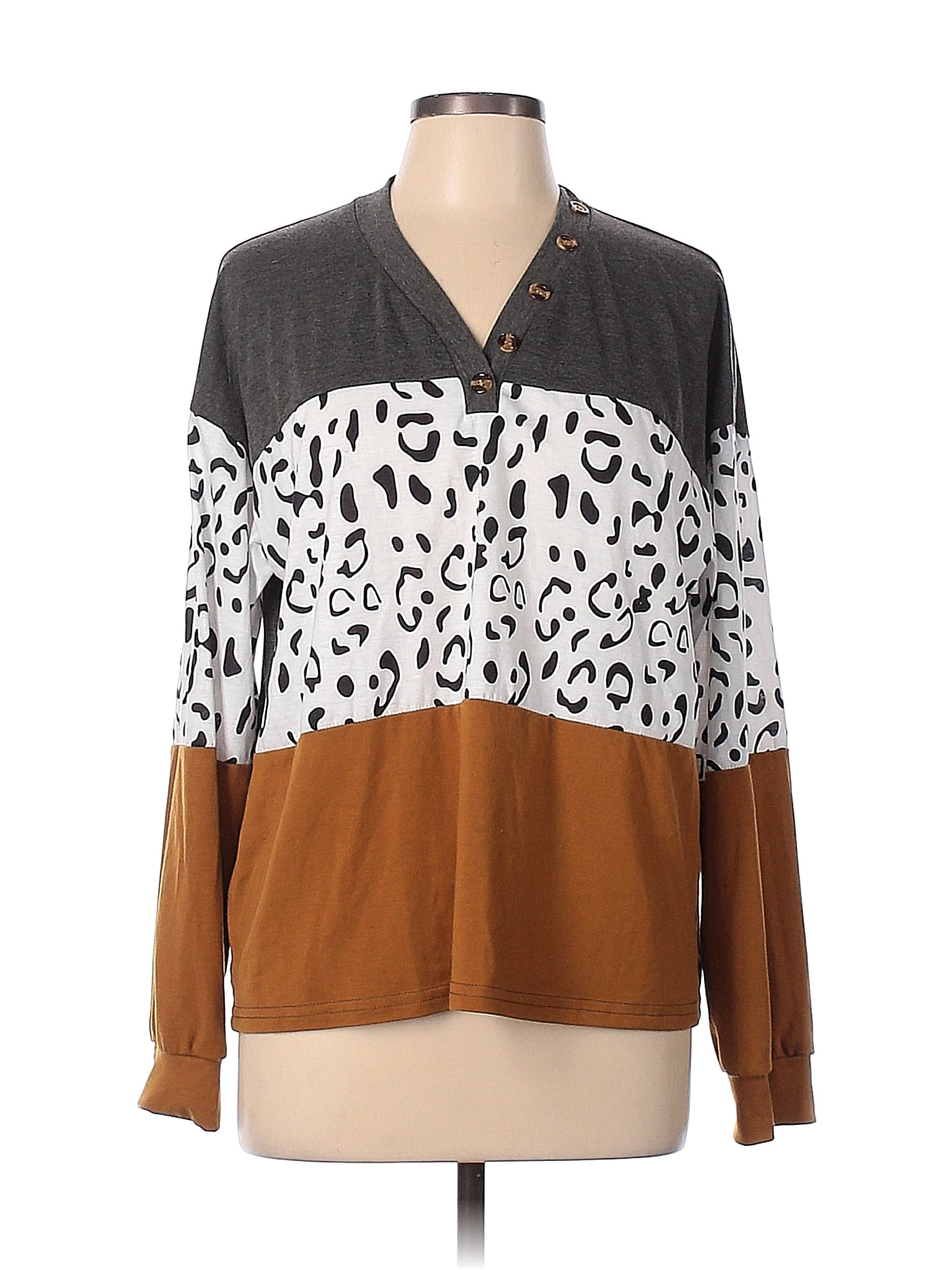 Shein 100% Polyester Color Block Brown Long Sleeve Top Size L - 54% off ...
