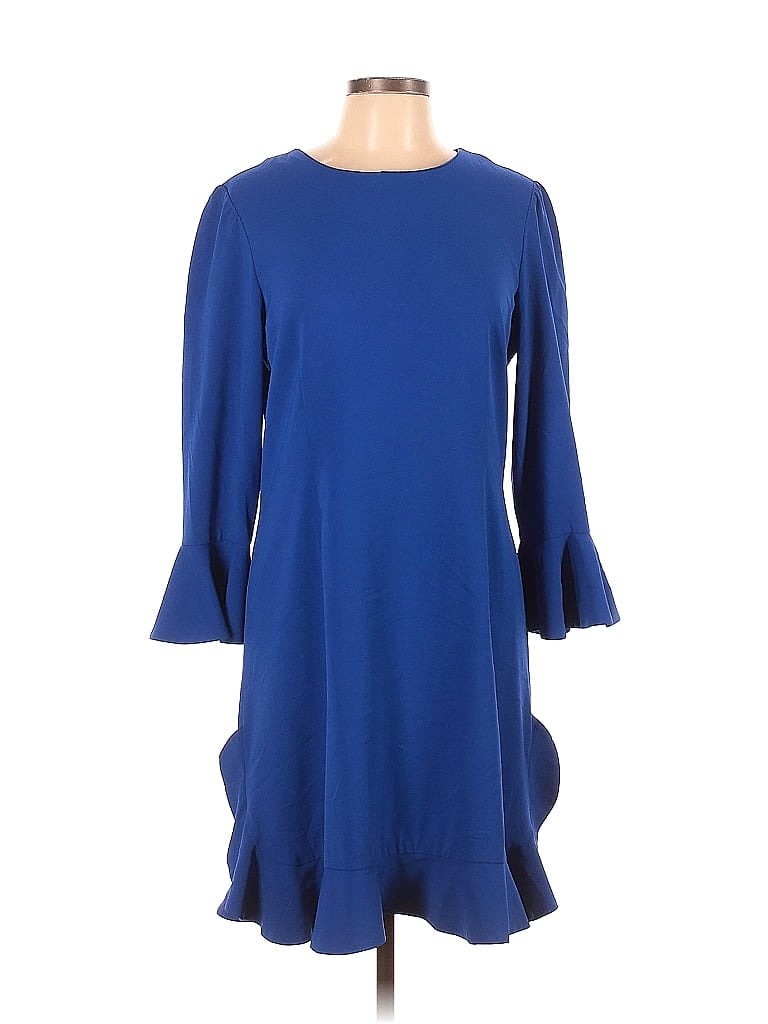 Jill Jill Stuart 100 Polyester Solid Blue Blue Ruffle Bell Dress Size