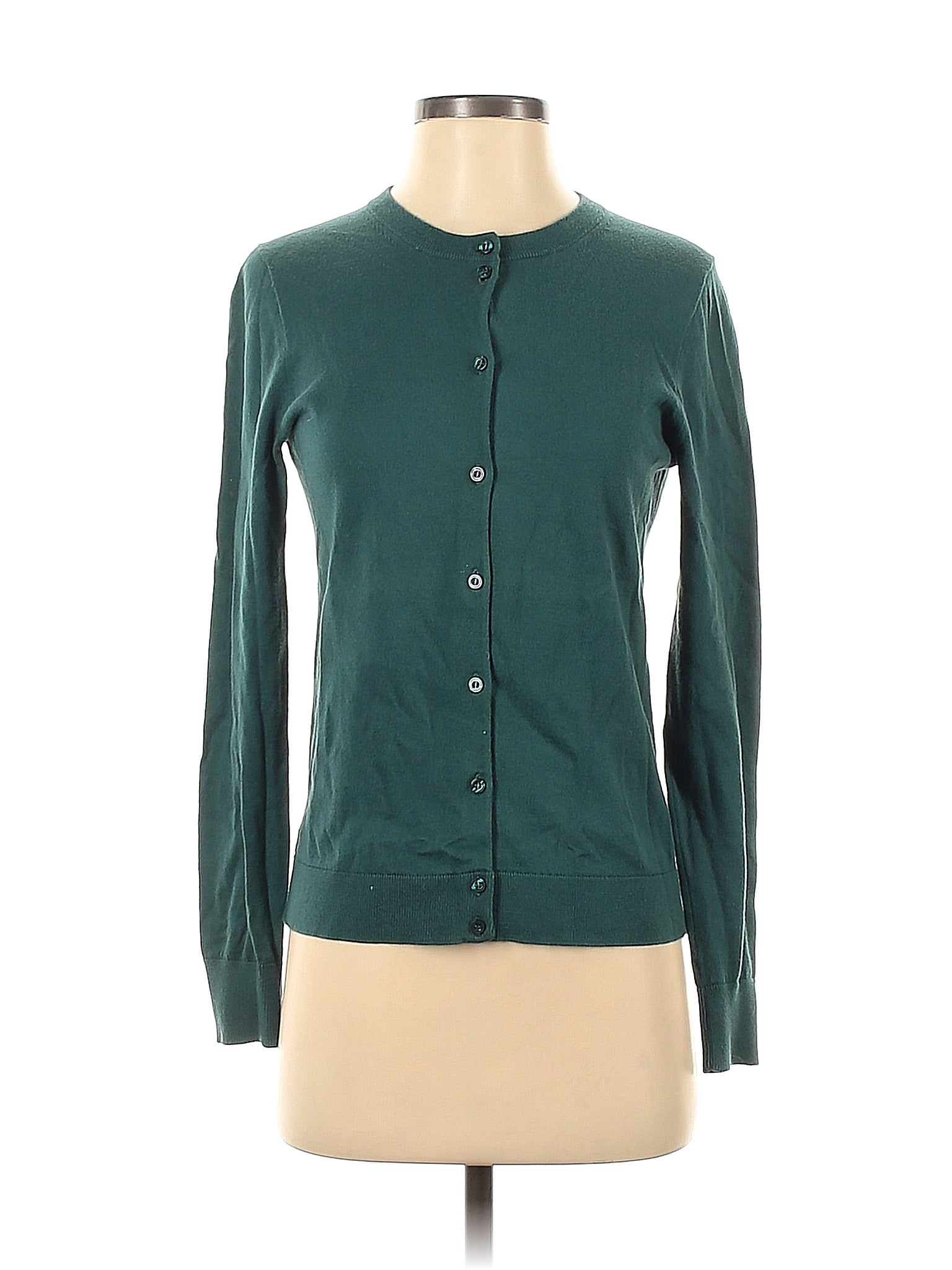 J.Crew Factory Store 100% Cotton Color Block Solid Teal Cardigan Size S ...