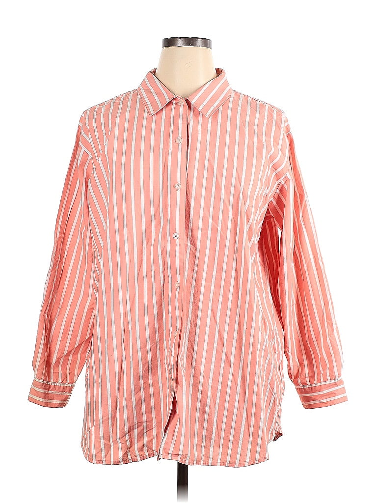 Denim & Co 100% Cotton Stripes Pink Long Sleeve Button-Down Shirt Size 1X (Plus) - 45% off | thredUP