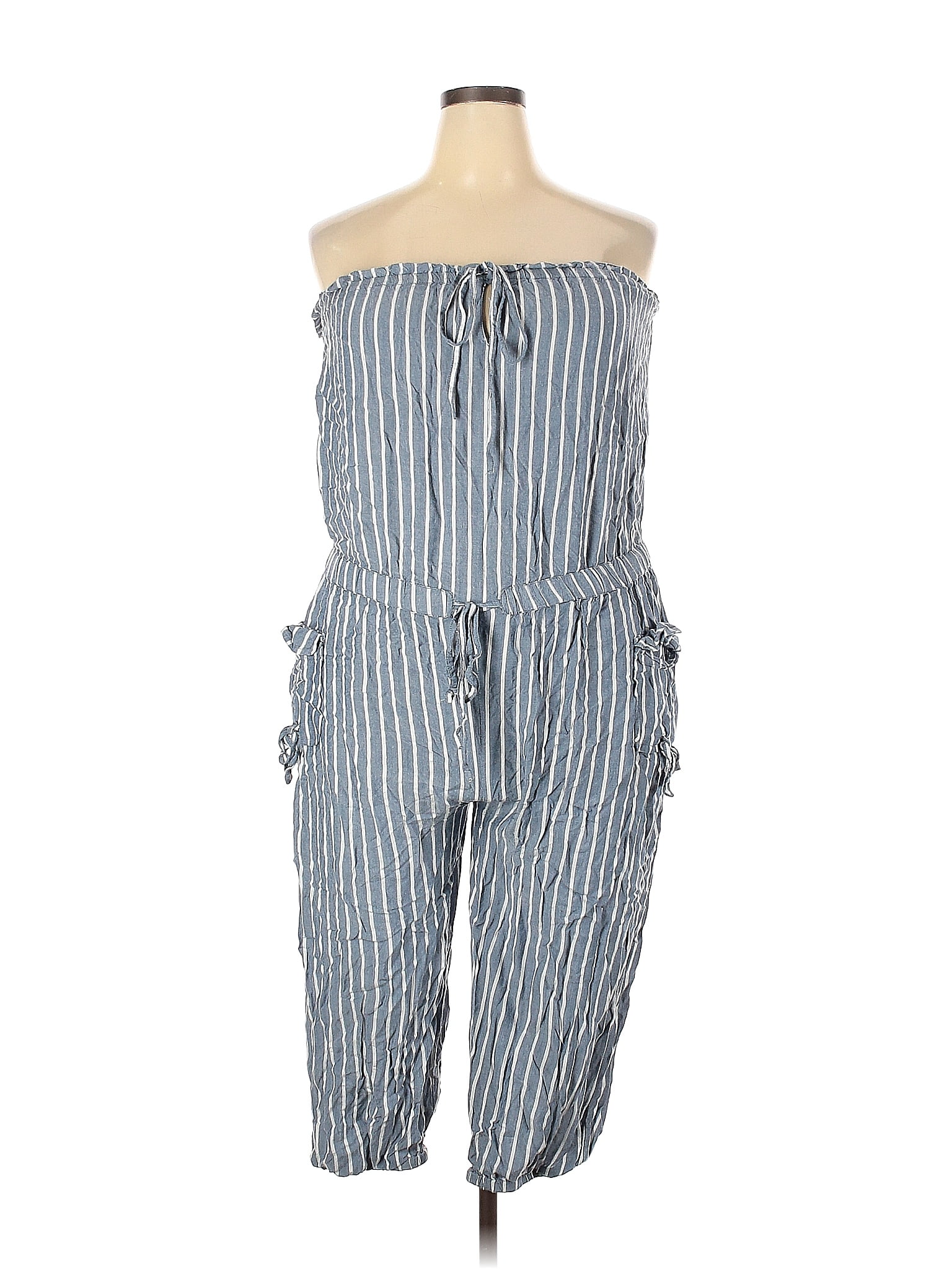 Ashley Stewart 100% Rayon Stripes Multi Color Blue Romper Size 2X (Plus ...