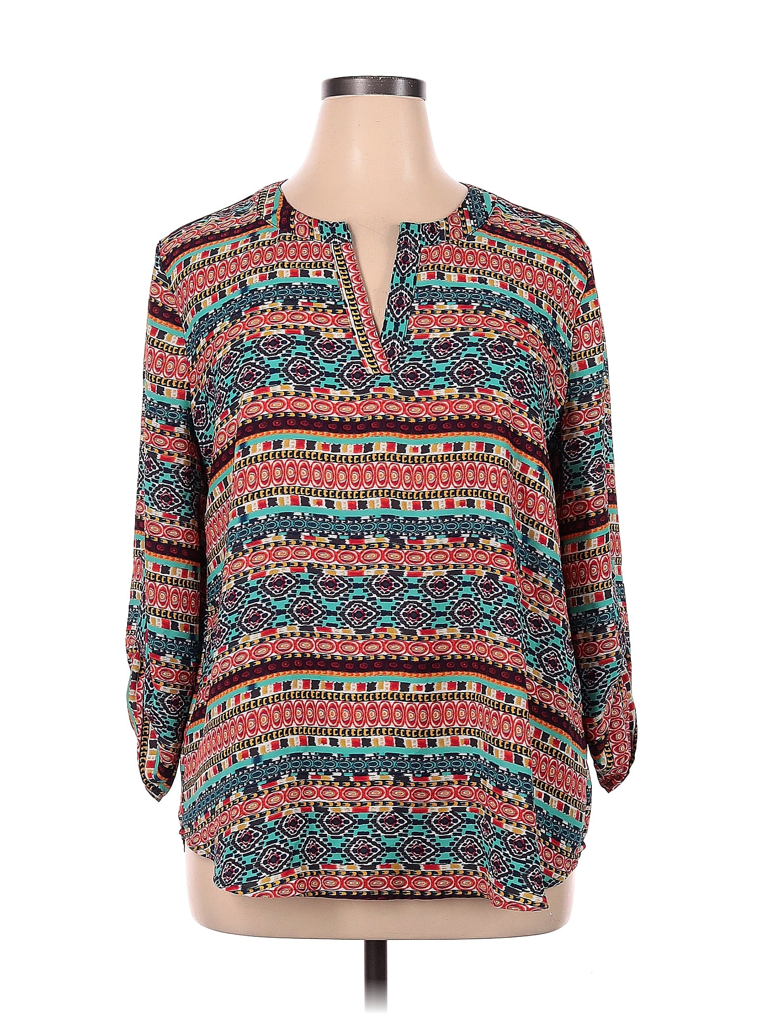 Cato 100 Polyester Multi Color Blue 3 4 Sleeve Blouse Size Xl 56
