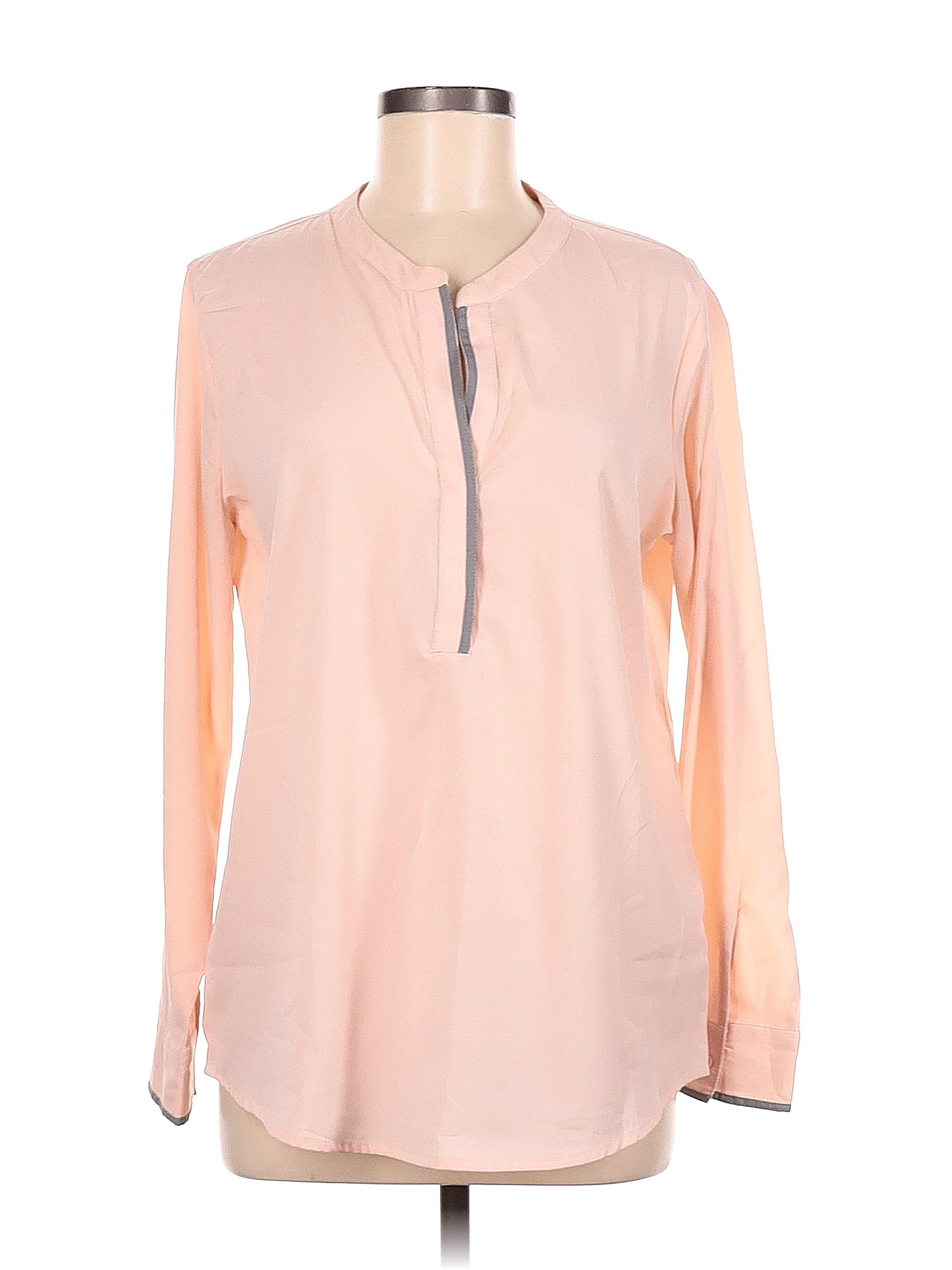 Banana Republic Factory Store 100% Polyester Color Block Solid Pink Long Sleeve Blouse Size M ...