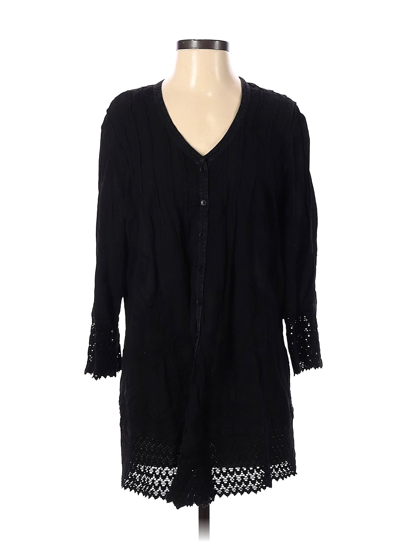 Gretty Zueger 100% Cotton Solid Black 3/4 Sleeve Blouse Size S - 71% ...