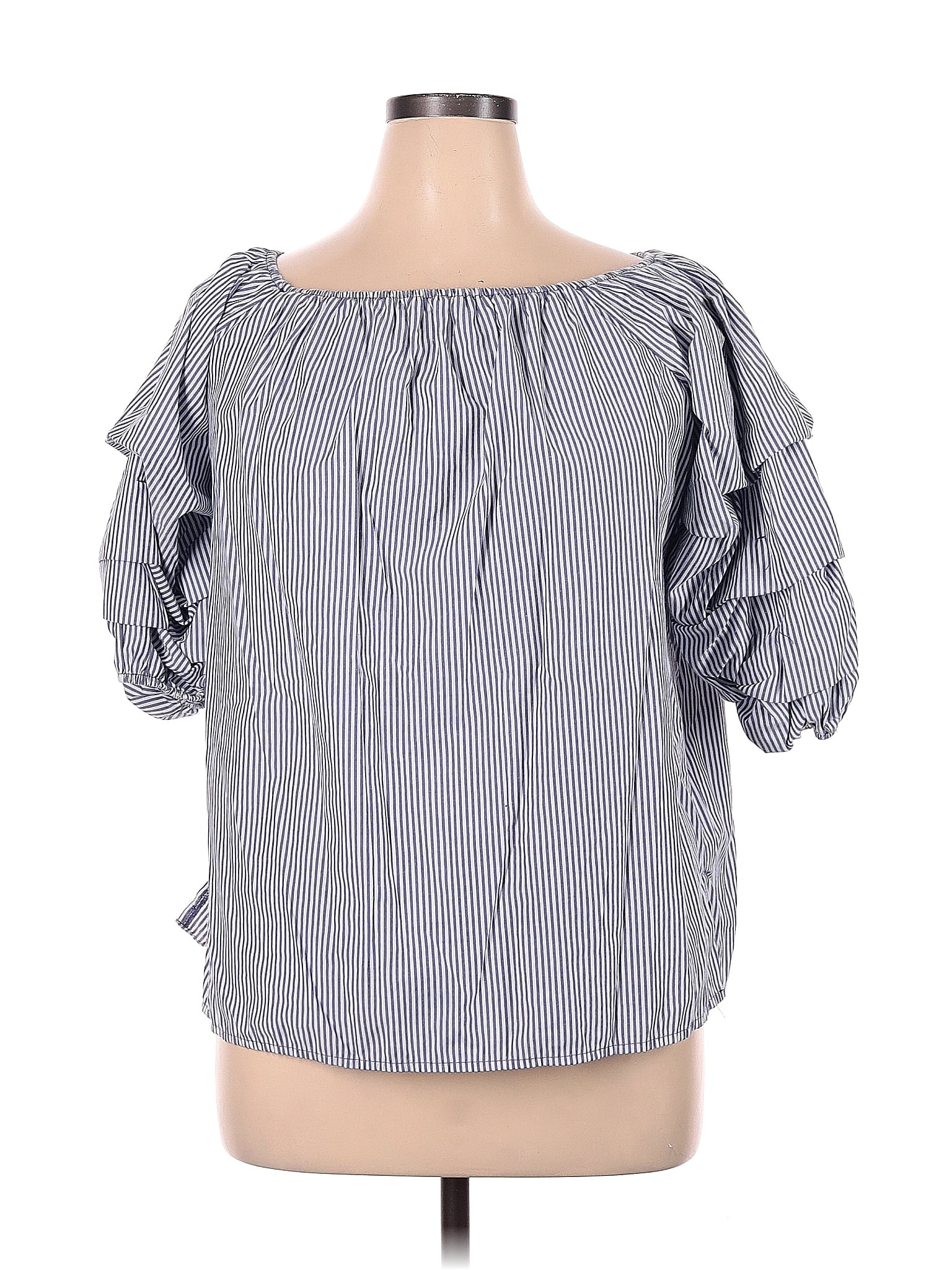 Miss Lili Stripes Multi Color Blue 3/4 Sleeve Blouse Size 1X (Plus ...