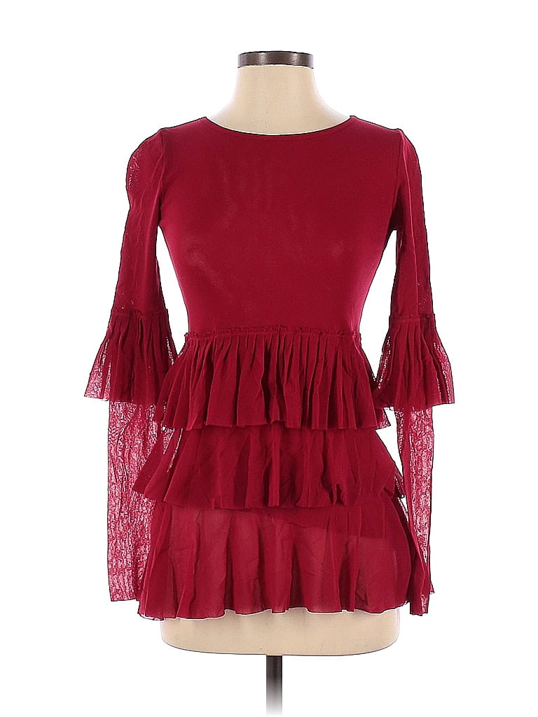 FUZZI 100% Polymide Burgundy Solid Ruffle Top Size S - 90% off | ThredUp