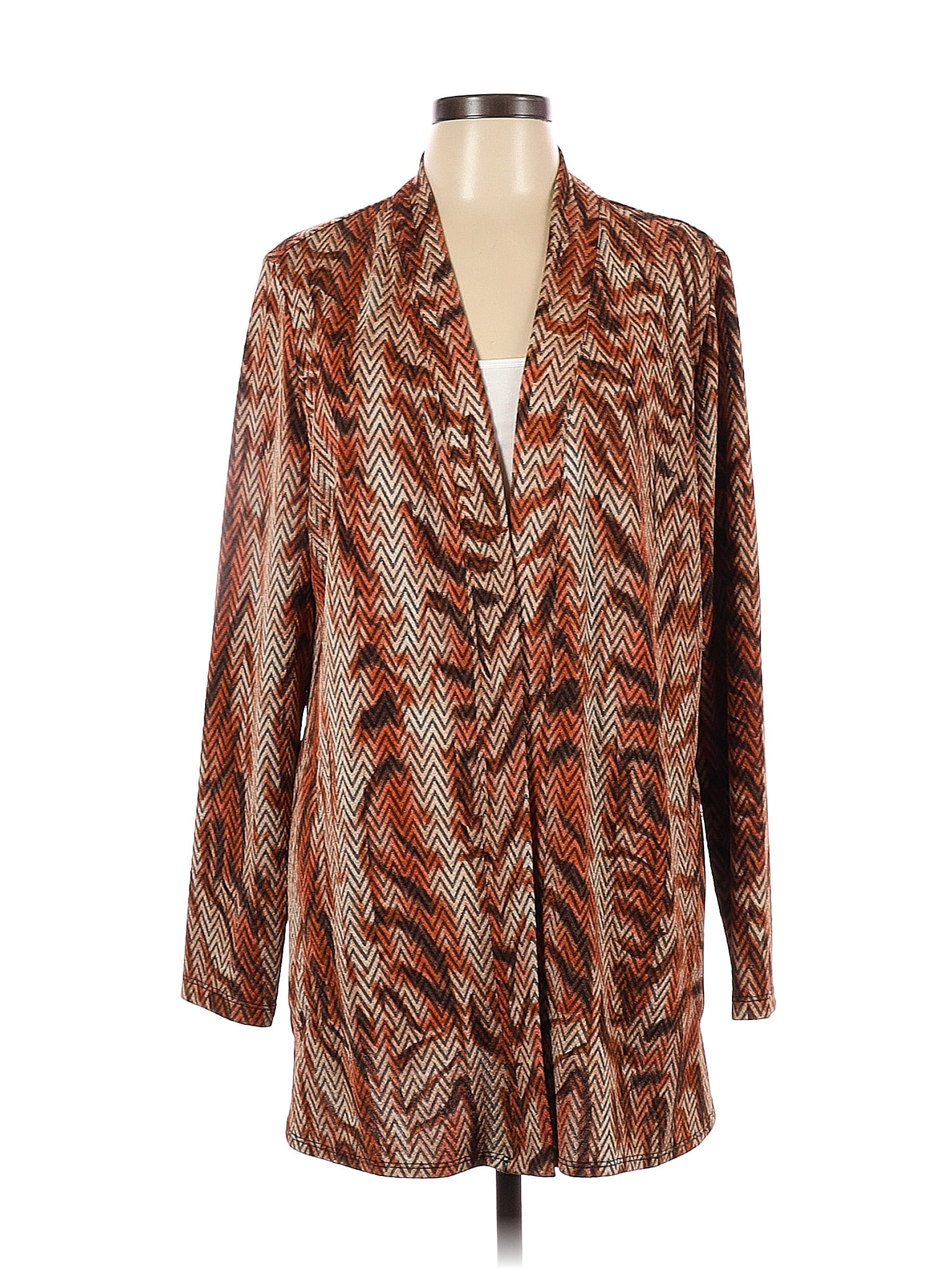 Susan Graver Color Block Multi Color Brown Cardigan Size L 72 Off